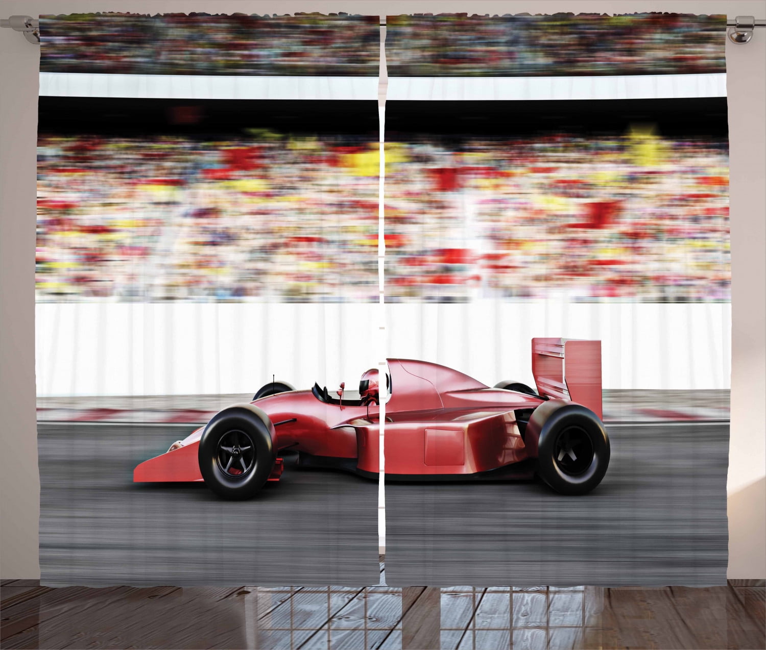 Ambesonne Cars Curtains 2 Panel Set, Red Race Car Side View, 108" x 63 ...