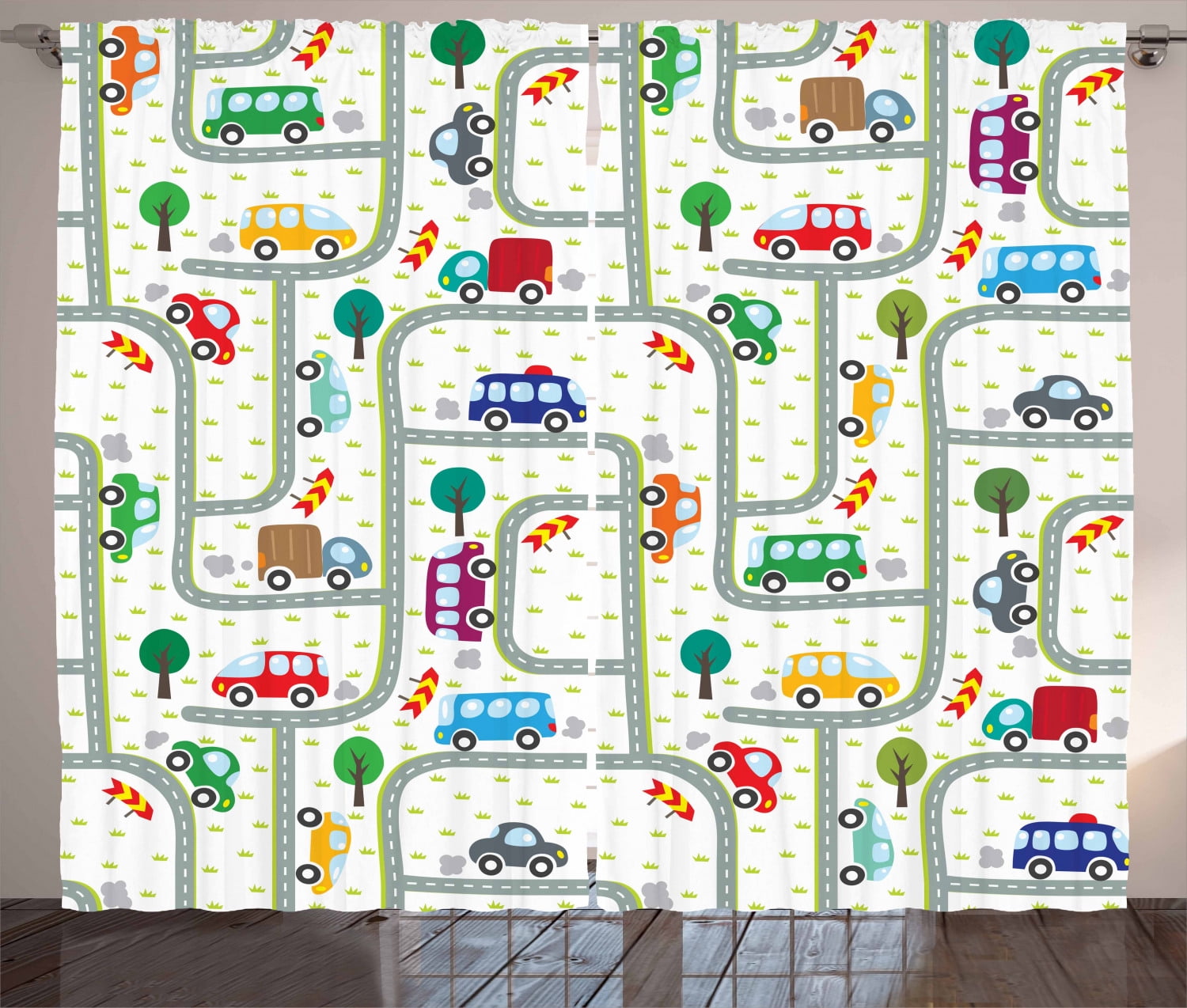 Ambesonne Cars Curtains 2 Panel Set, on Traffic, 108" x 63", Multicolor ...