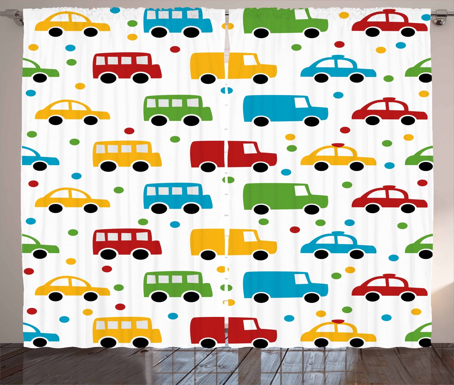 Ambesonne Cars Curtains 2 Panel Set, Vivid Bus Taxi Automobiles, 108" x ...