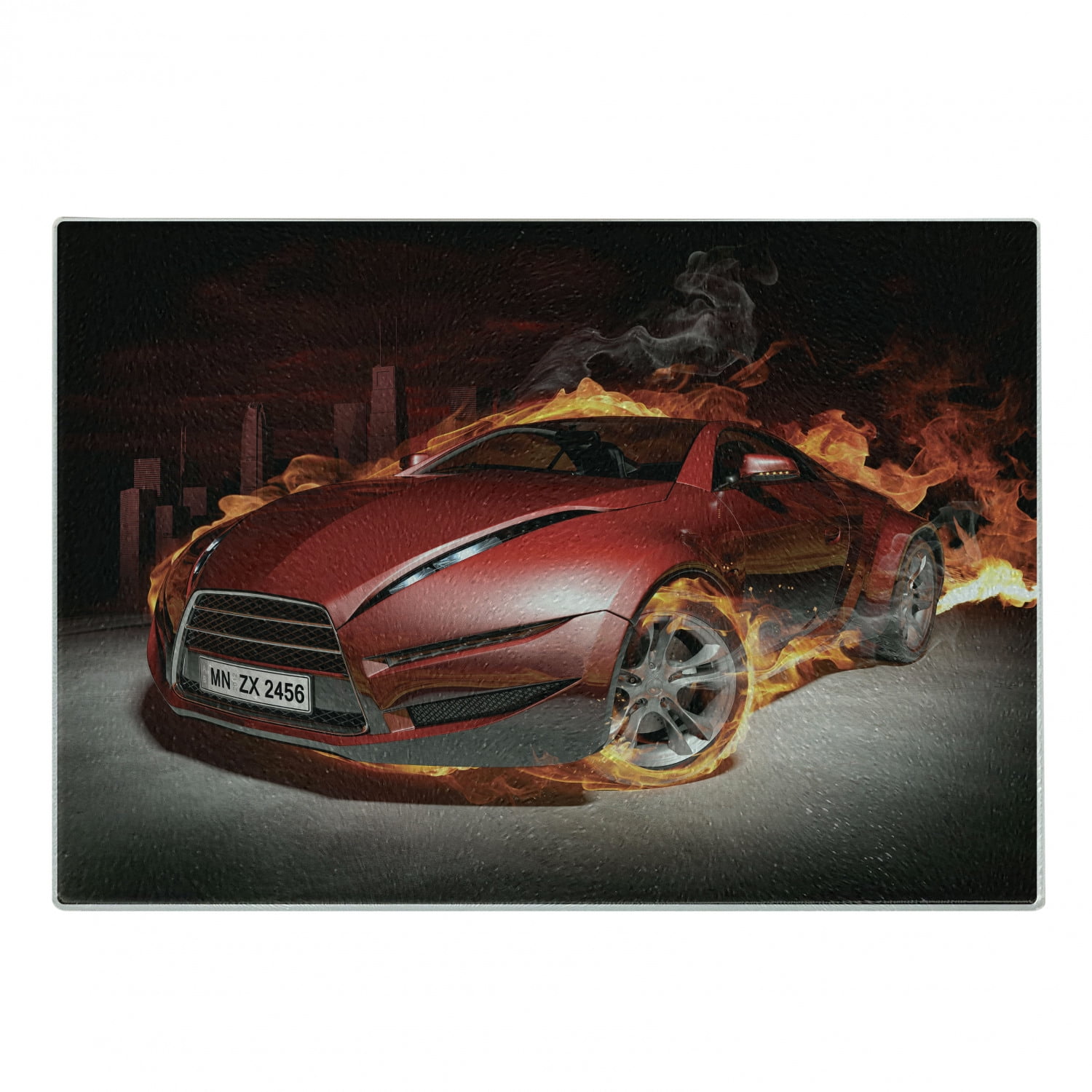 Cars Cutting Board, Red Sports Car Burnout Tires in Blazing Engine Hot ...