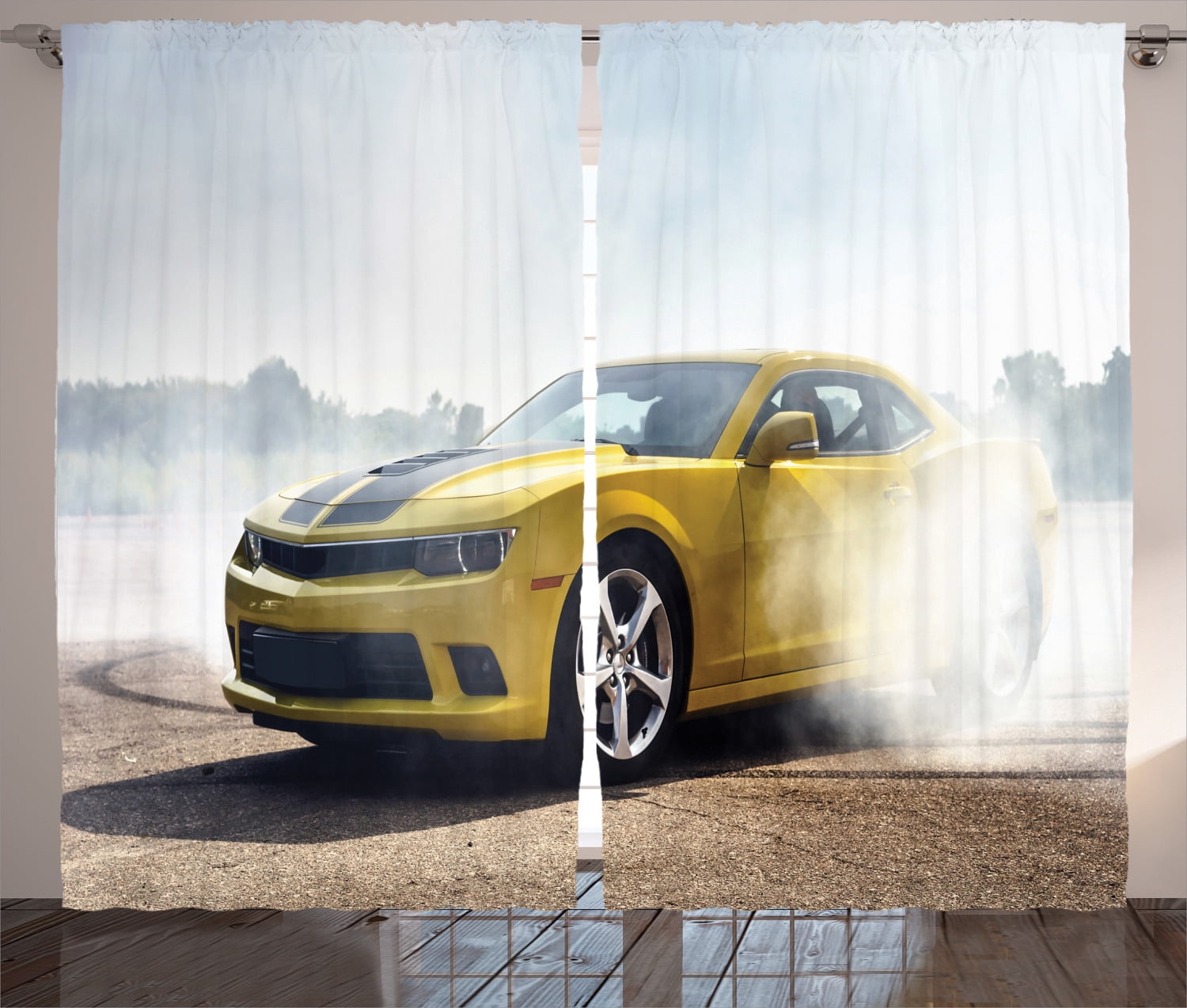 Ambesonne Cars Curtains 2 Panel Set, Racing Sports Drifting Men, 108" x ...
