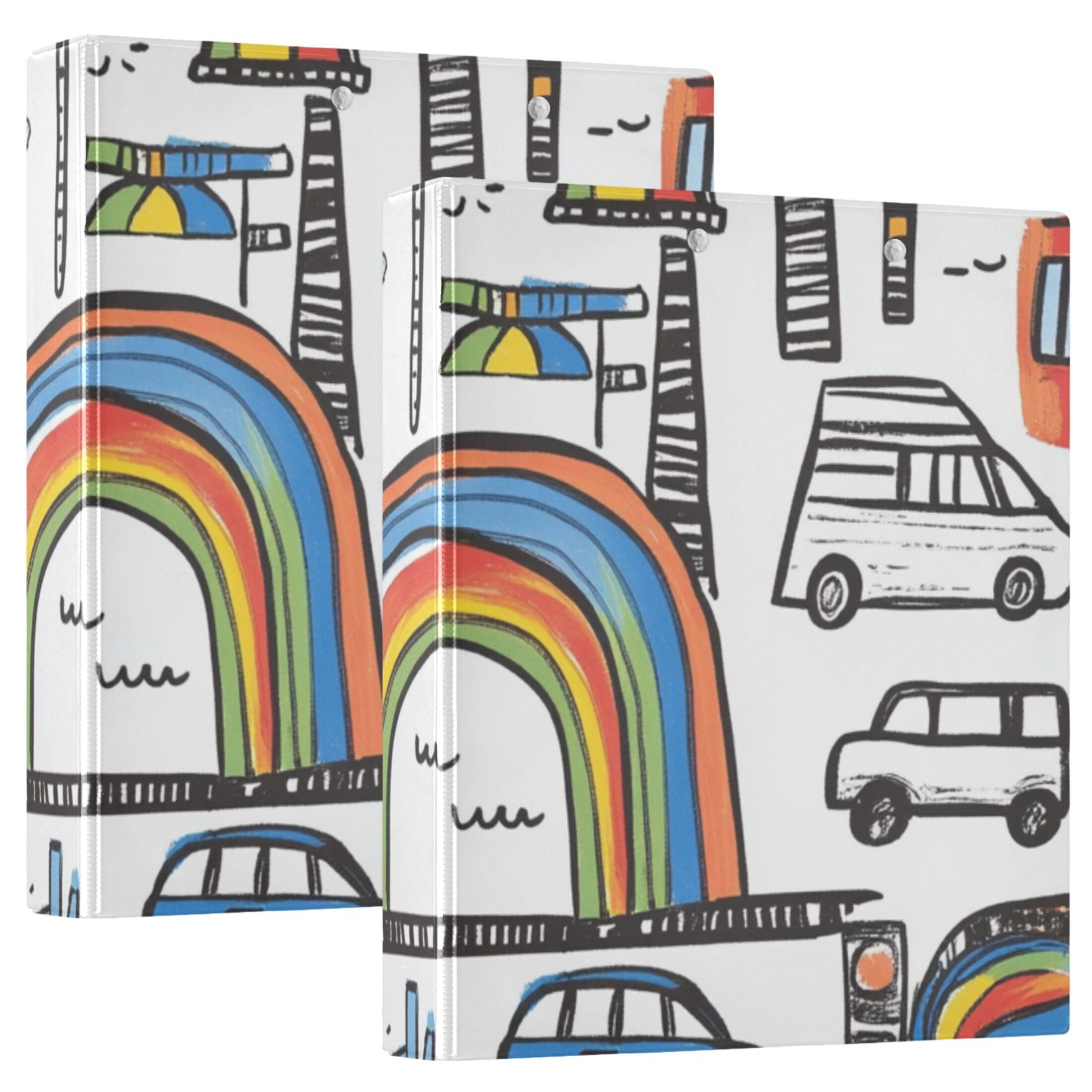 Cars Doodle Rainbows 3 Ring Binders 1.5 inch Hardcover File Folders ...