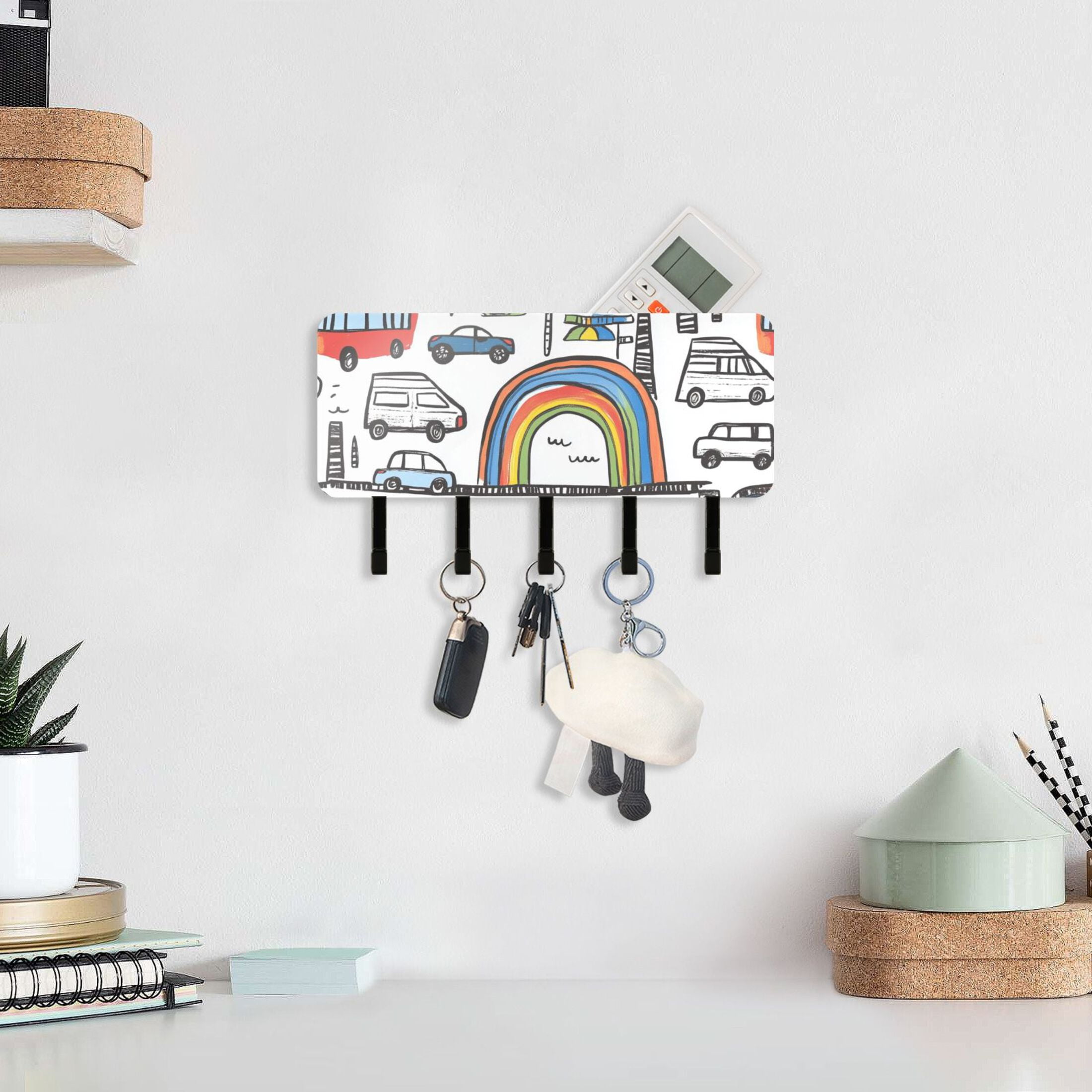 Cars Doodle Rainbows Key Holder for Wall Mail Holder Organizer with 5 ...