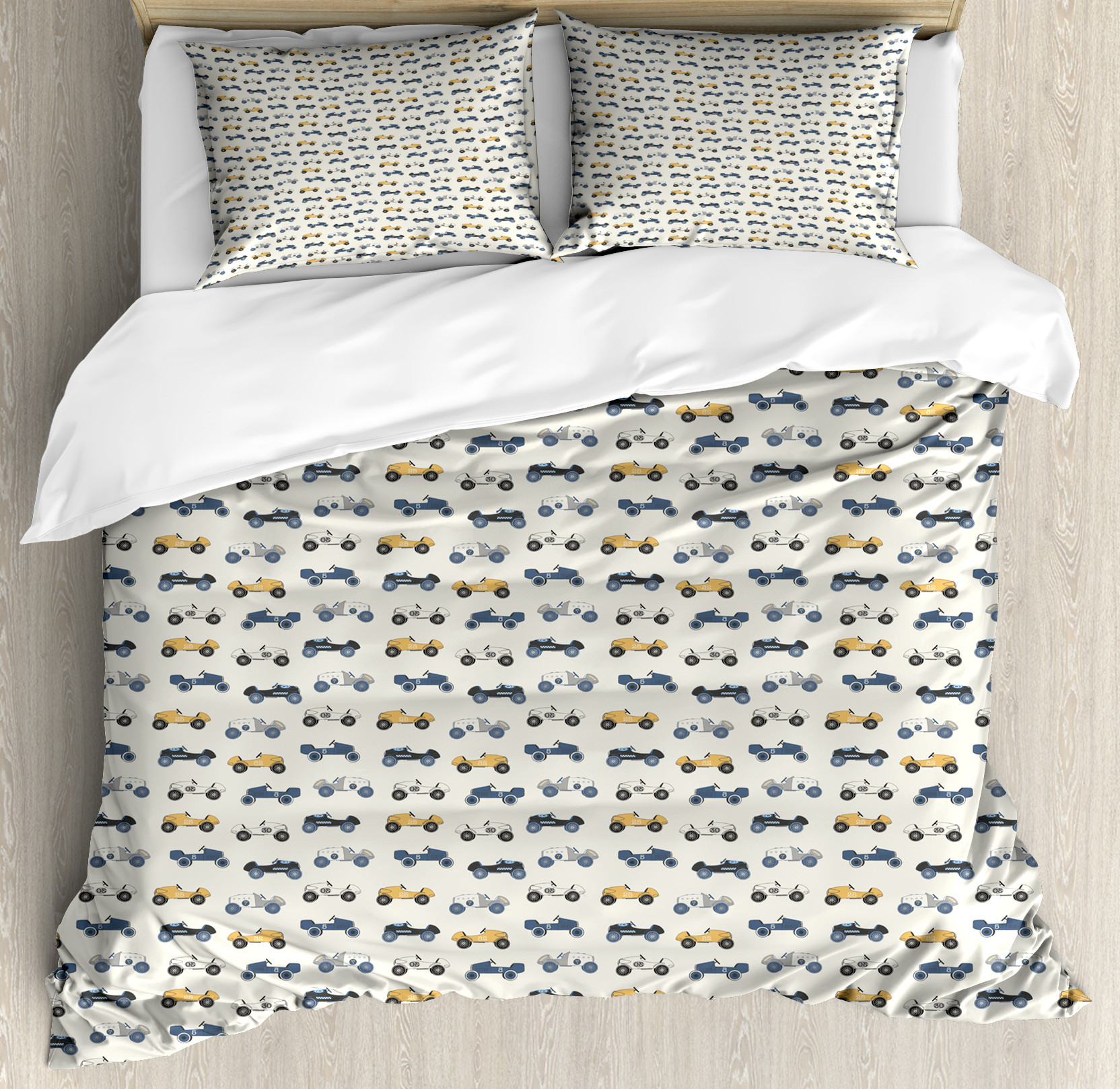 Cars Duvet Cover Set, Cartoon Vintage Race Automobiles Repetition ...