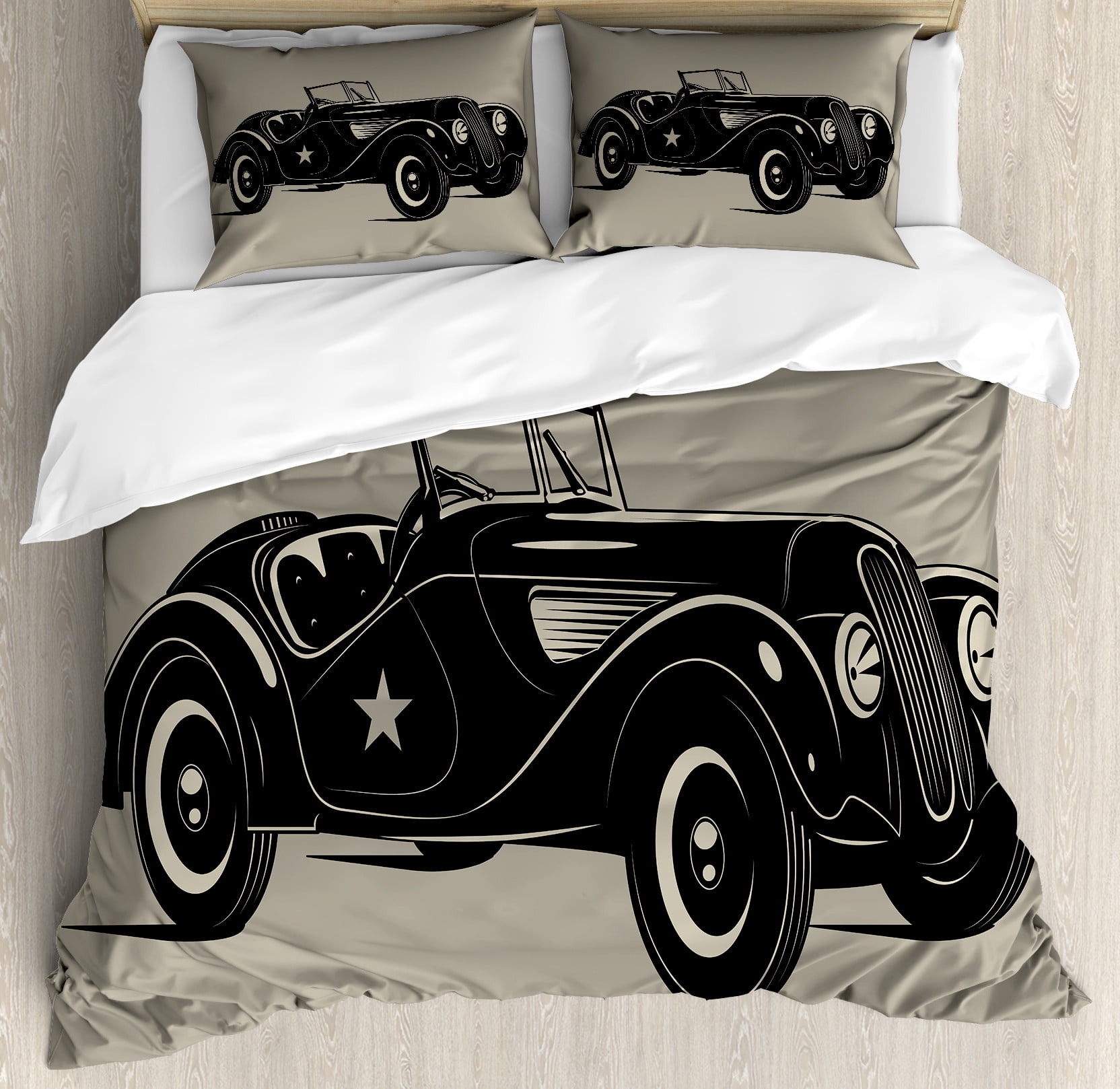 Cars Duvet Cover Set, Classic Italian Model Nostalgic Car 50's Star ...
