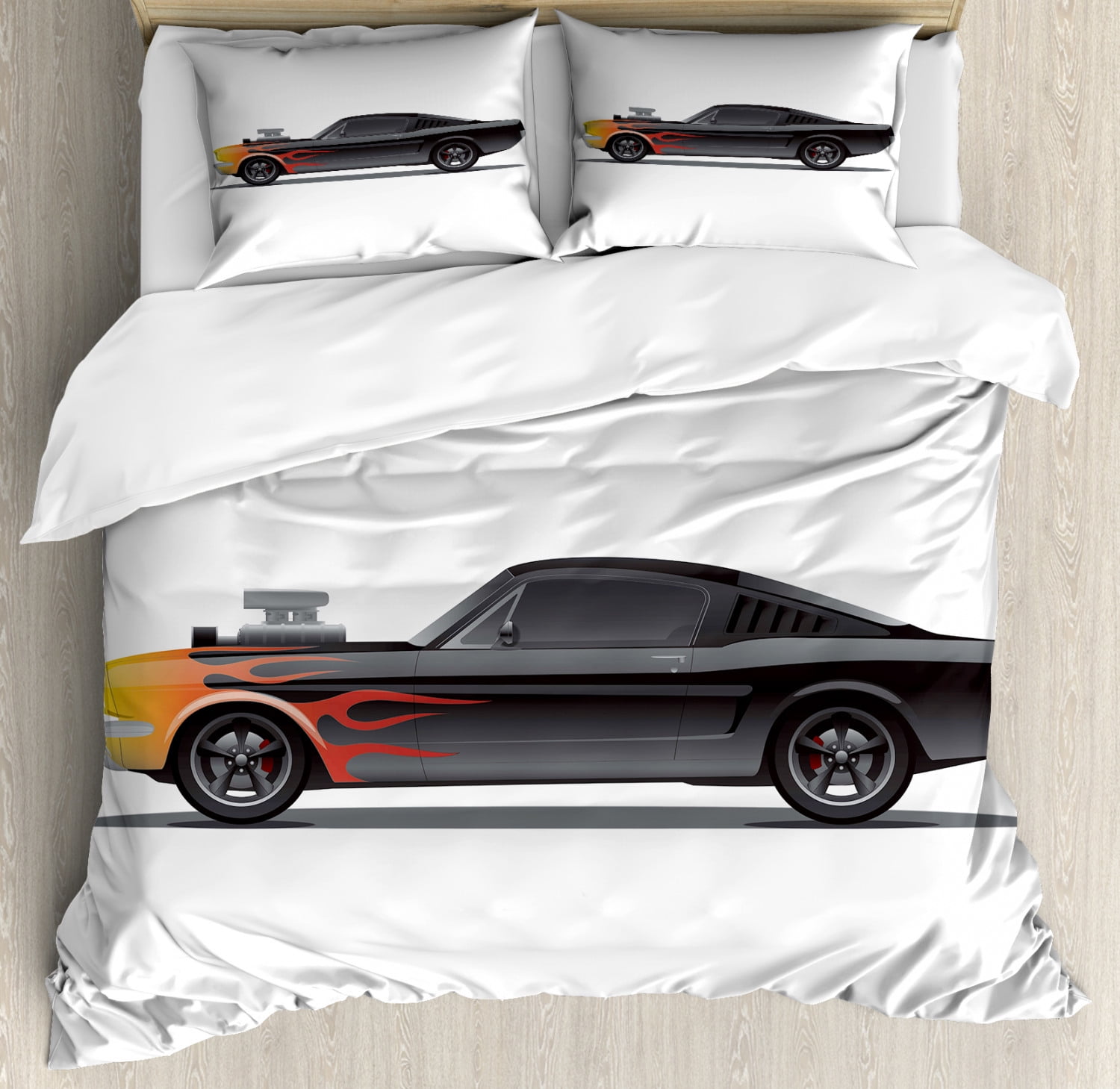 Cars Duvet Cover Set King Size, Custom Design Muscle Car with ...