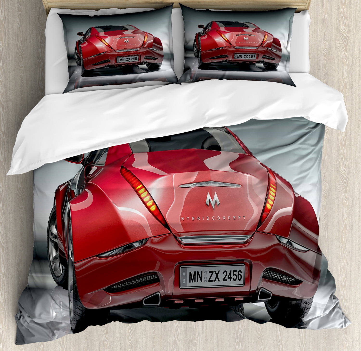 Cars Duvet Cover Set King Size, Red Sports Car Concept Design Realistic ...