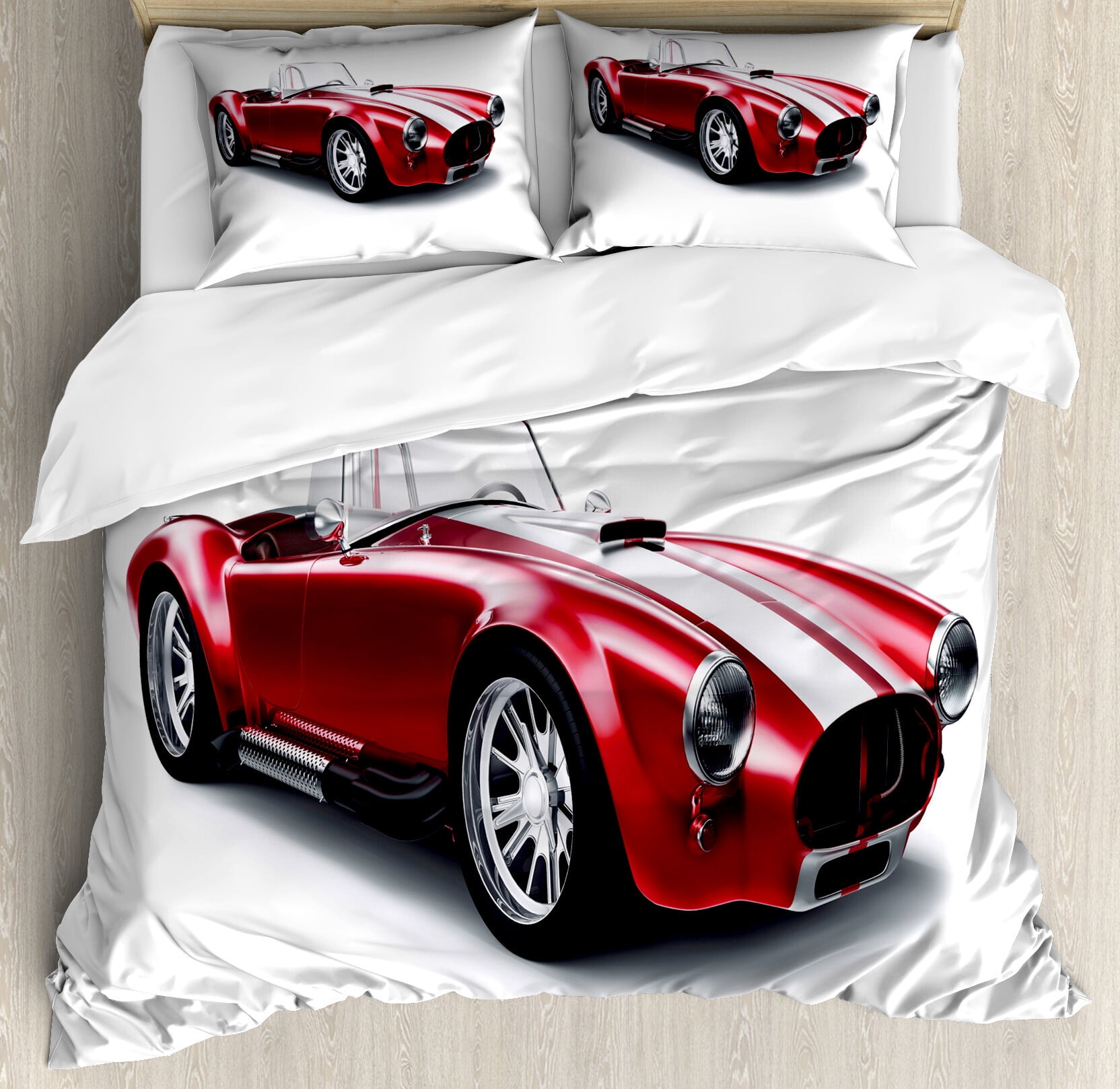 Cars Duvet Cover Set, Old Fashioned Vintage Coupe Illustration on Plain ...