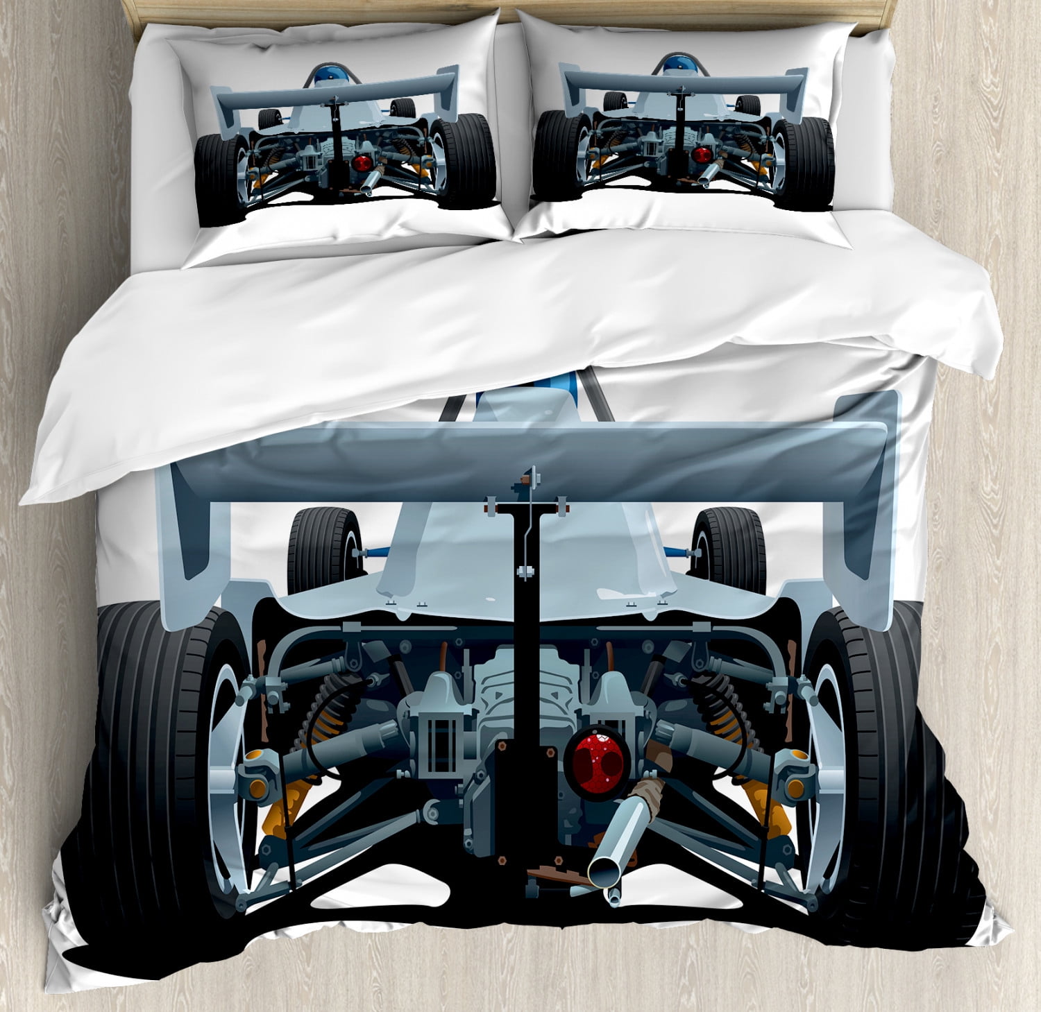 Cars Duvet Cover Set Queen Size, Back View of a Formula 1 Race Car ...