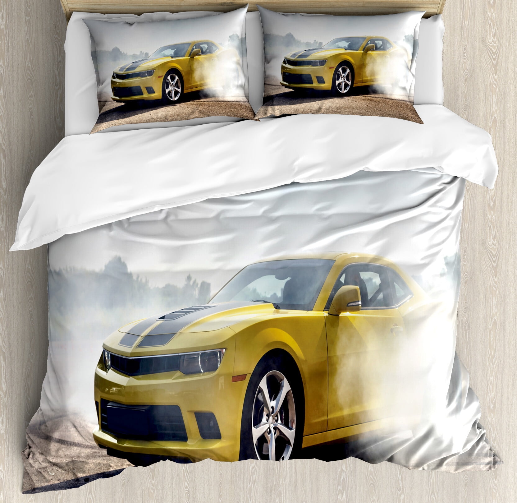 Cars Duvet Cover Set, Racer Sports Car in Course of Competition ...