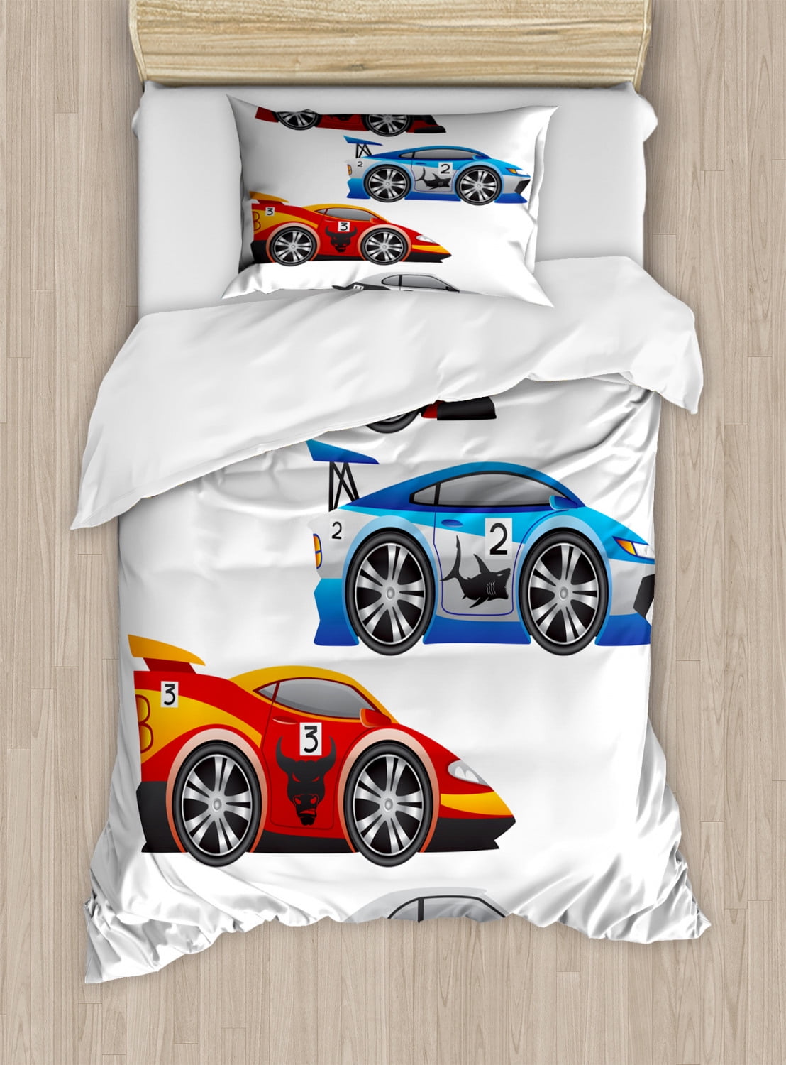 Cars Duvet Cover Set Twin Size, Collection of Formula Race Cars Modern ...
