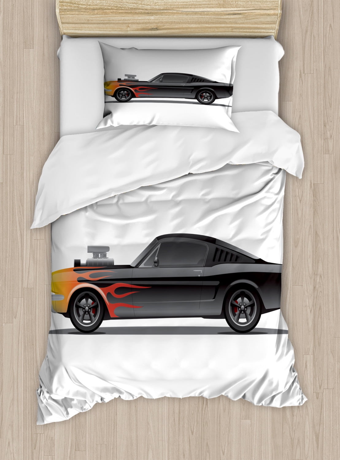 Cars Duvet Cover Set Twin Size, Custom Design Muscle Car with ...