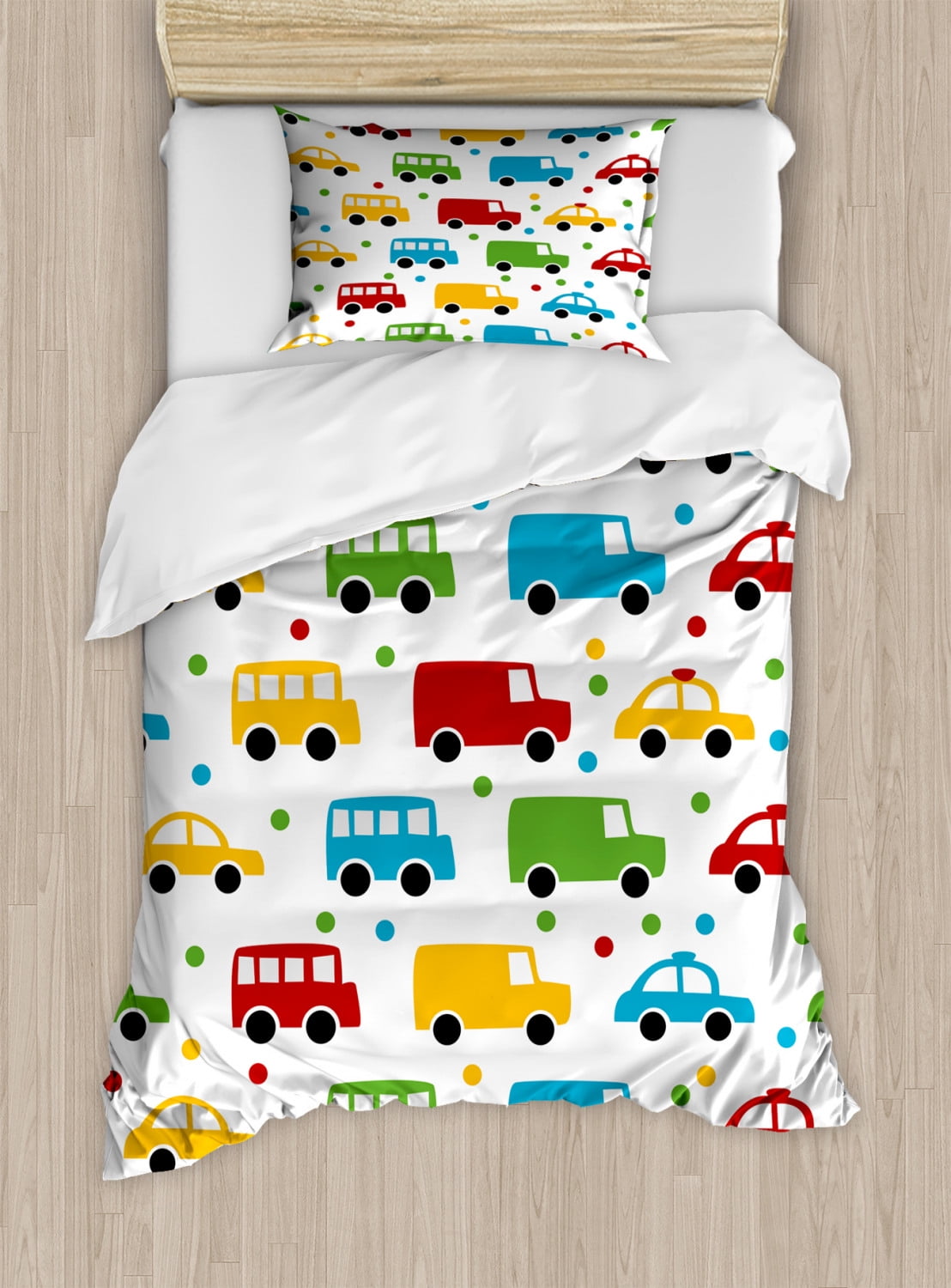 Cars Duvet Cover Set Twin Size, Vivid Colored Silhouettes of ...