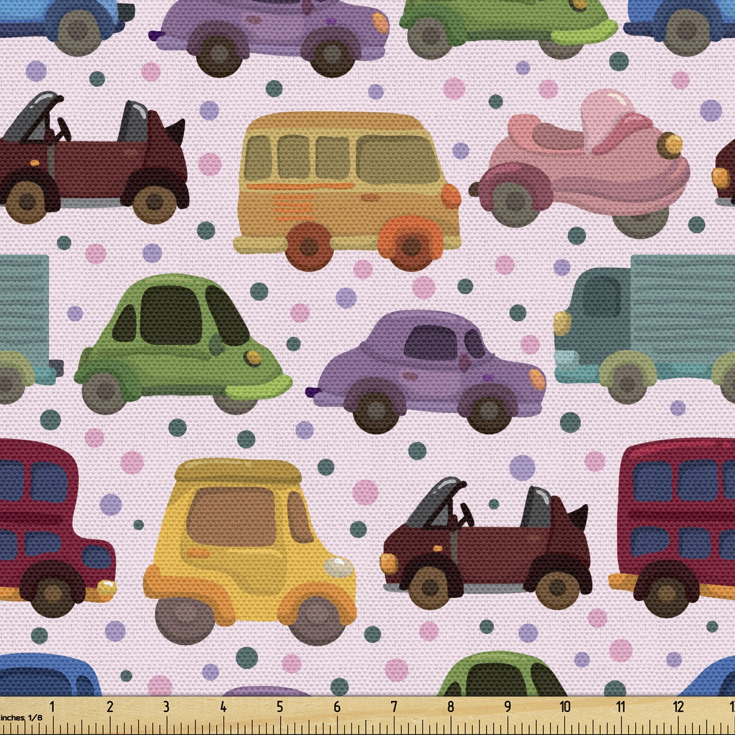 Ambesonne Cars Fabric by the Yard Upholstery, Cartoon Vehicle Design ...