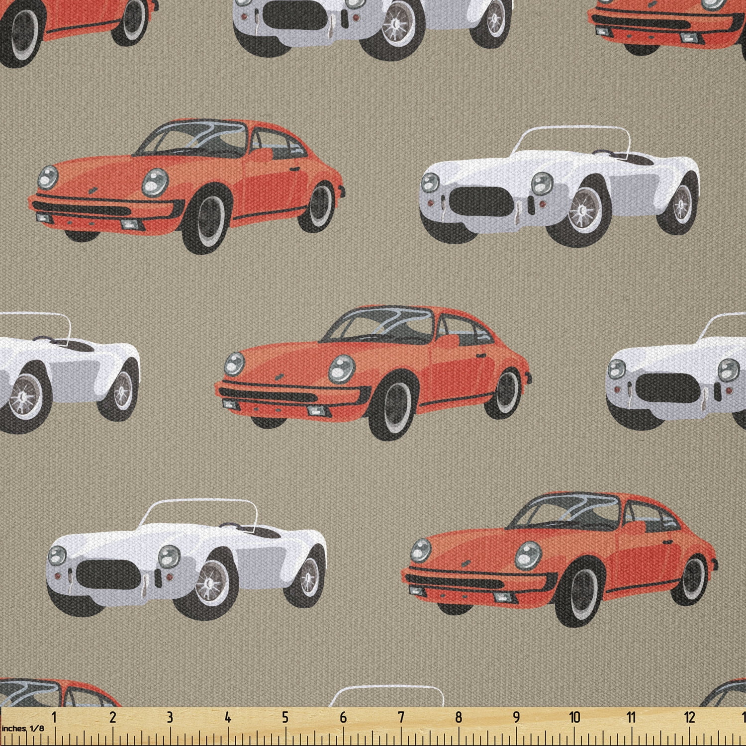 Cars Fabric by The Yard, Retro Fast Sports Cars in White and Orange ...