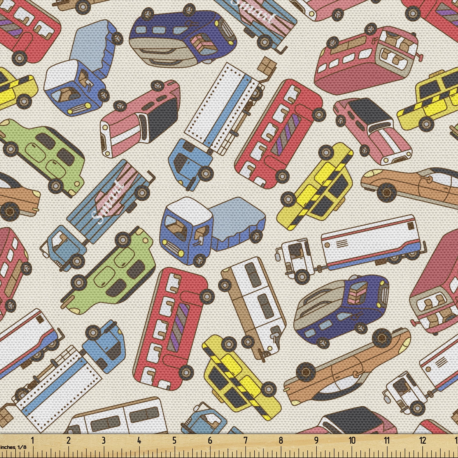 Ambesonne Cars Fabric by the Yard Upholstery, Lorry Cargo Taxi Fun ...