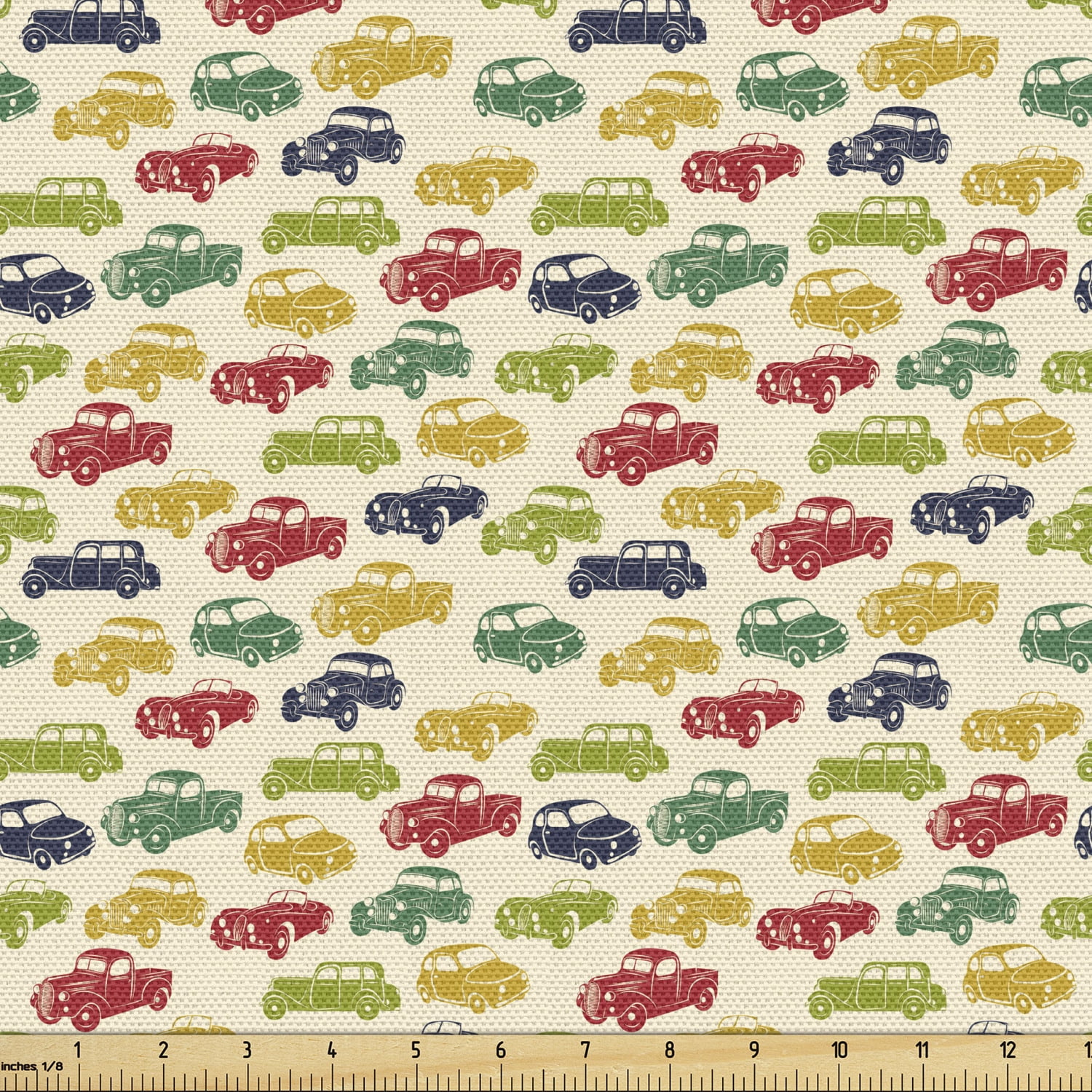 Ambesonne Cars Fabric by the Yard Upholstery, Curved Edged Vehicle ...