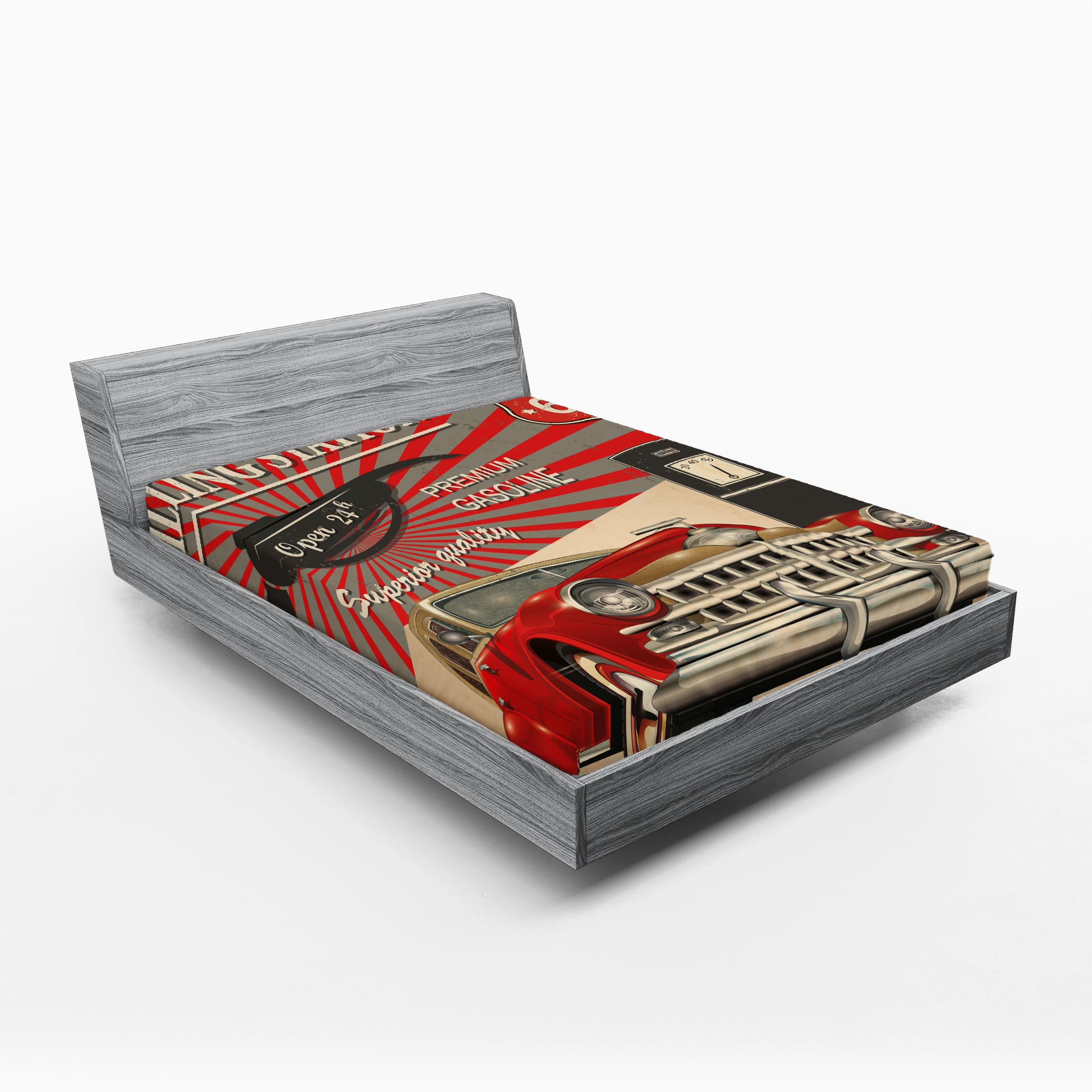 Cars Fitted Sheet, Poster Style Image Gasoline Station Commercial ...