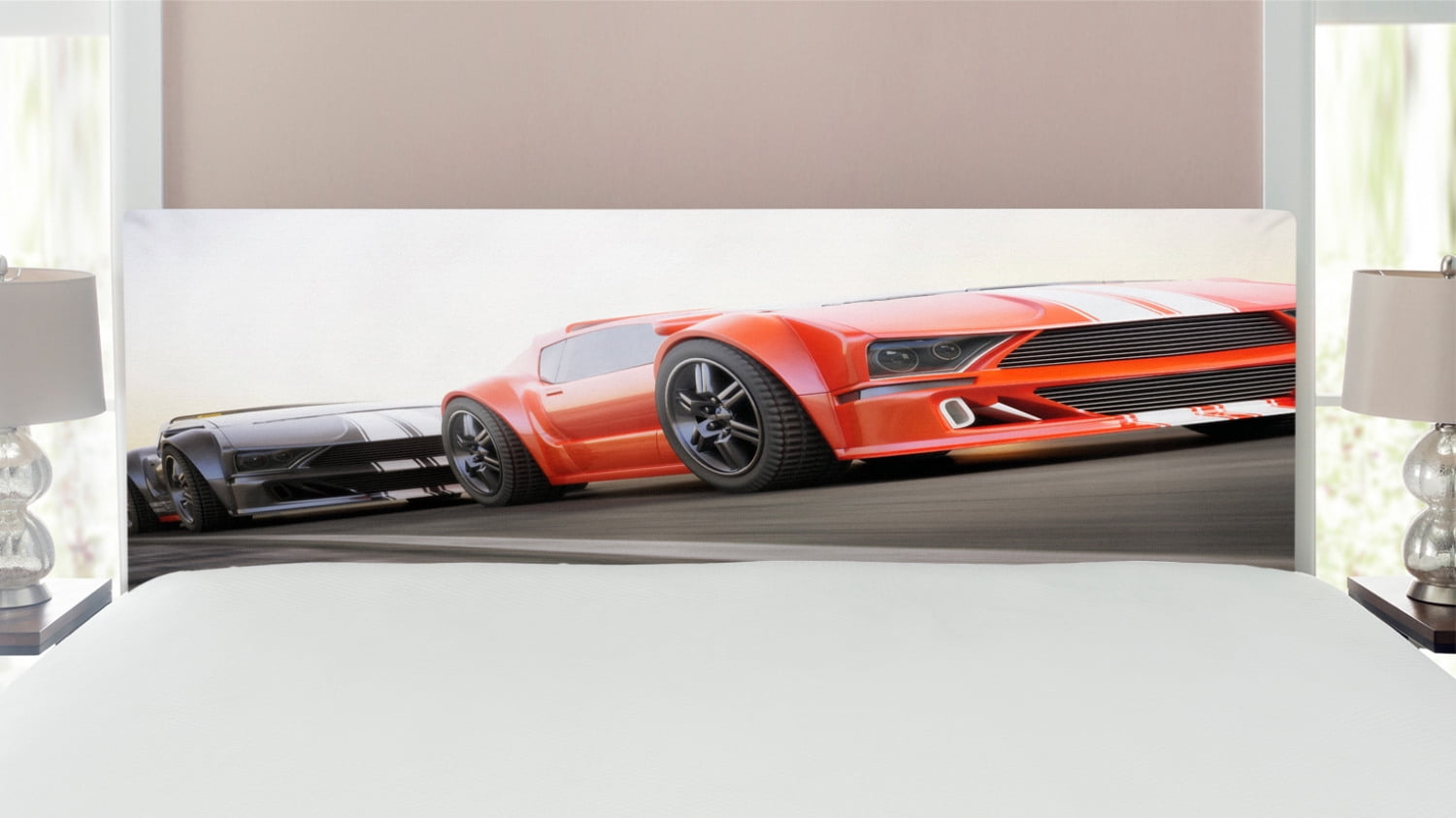 Cars Headboard, Sports Car Competing on Highway Chasing Another Team ...