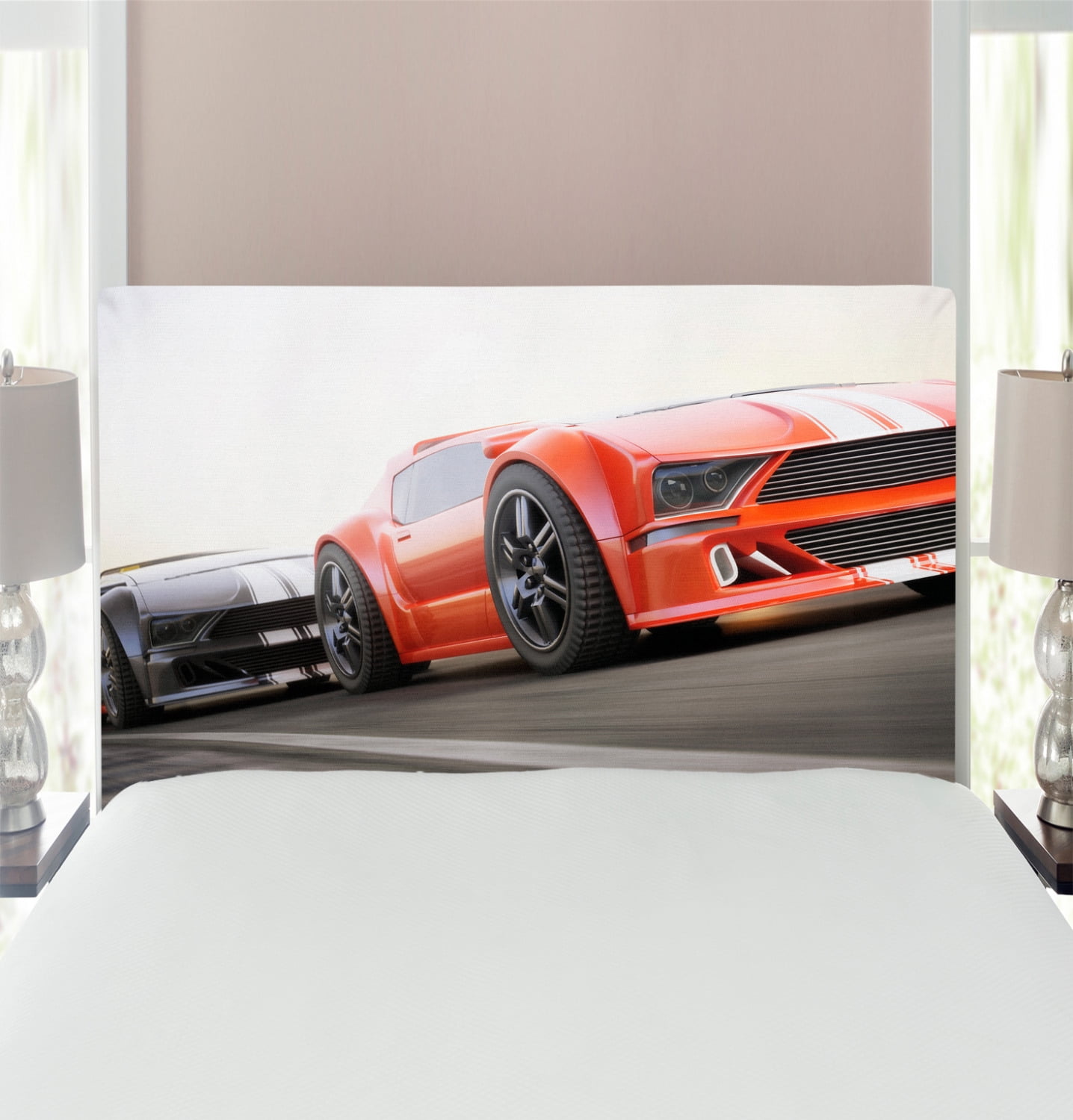 Cars Headboard, Sports Car Competing on Highway Chasing Another Team ...