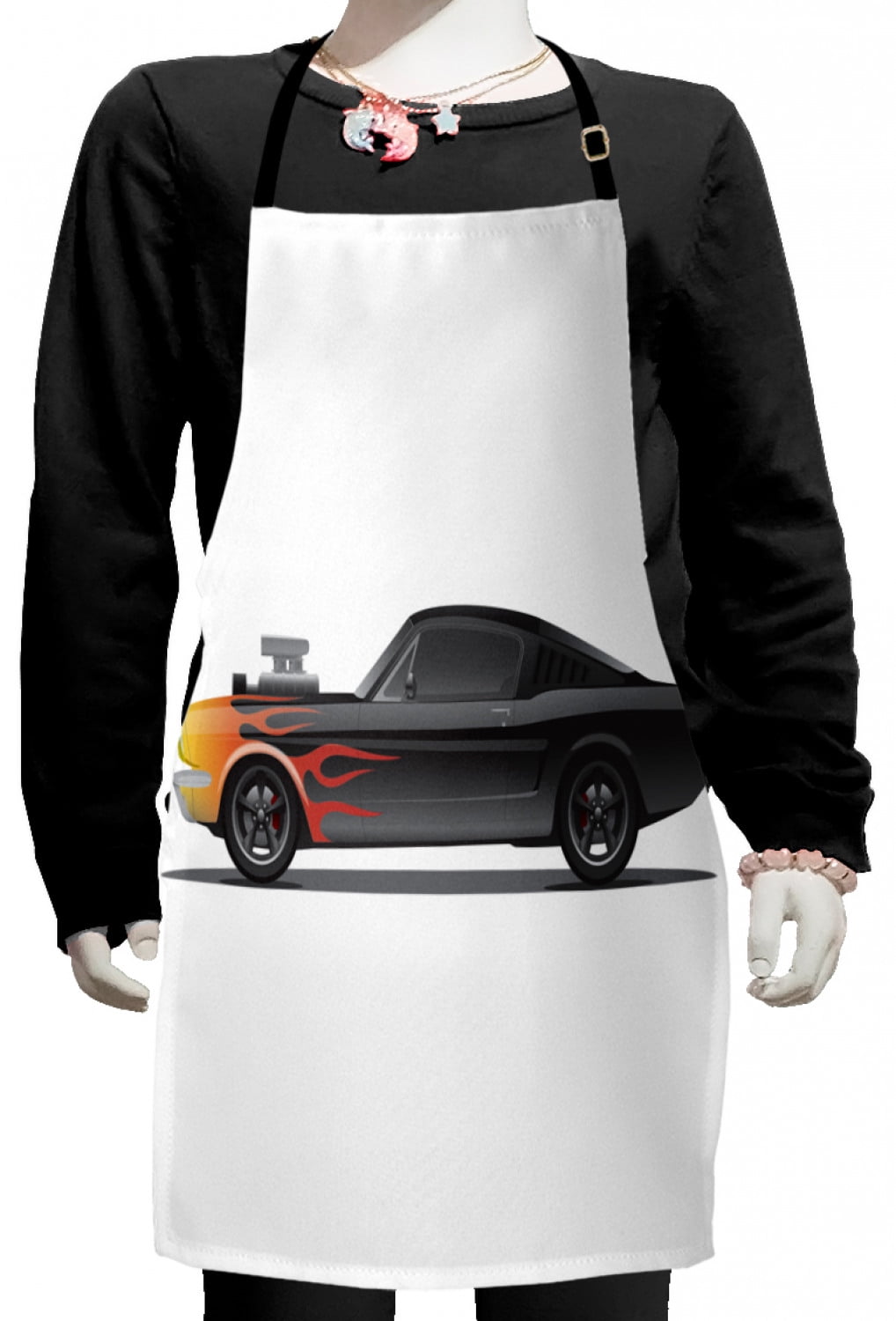 Cars Kids Apron, Custom Design Muscle Car with Supercharger and Flames ...