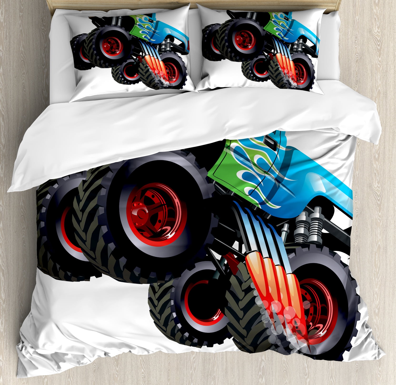 Cars King Size Duvet Cover Set, Cartoon Monster Truck Cool Vehicle ...