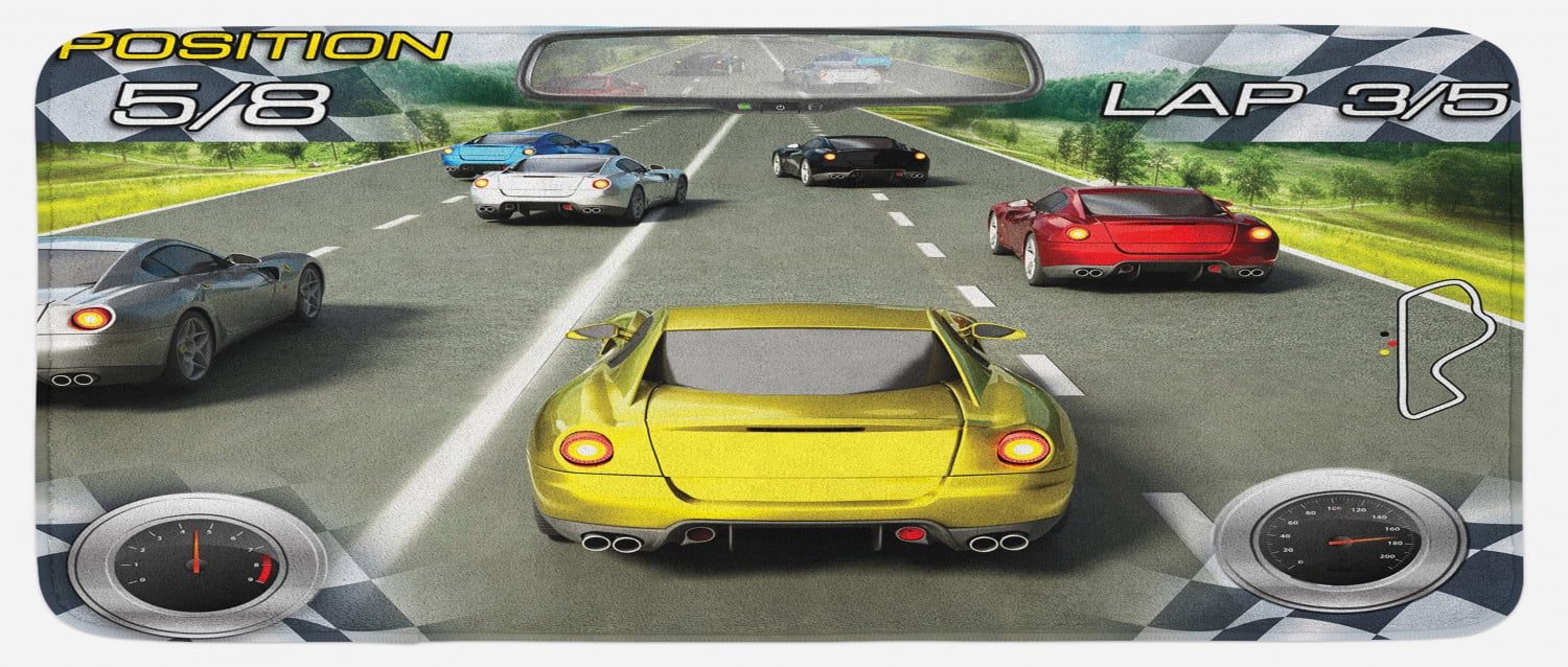 Cars Kitchen Mat, Car Racing Speedyspired Illustration Need for Speed ...