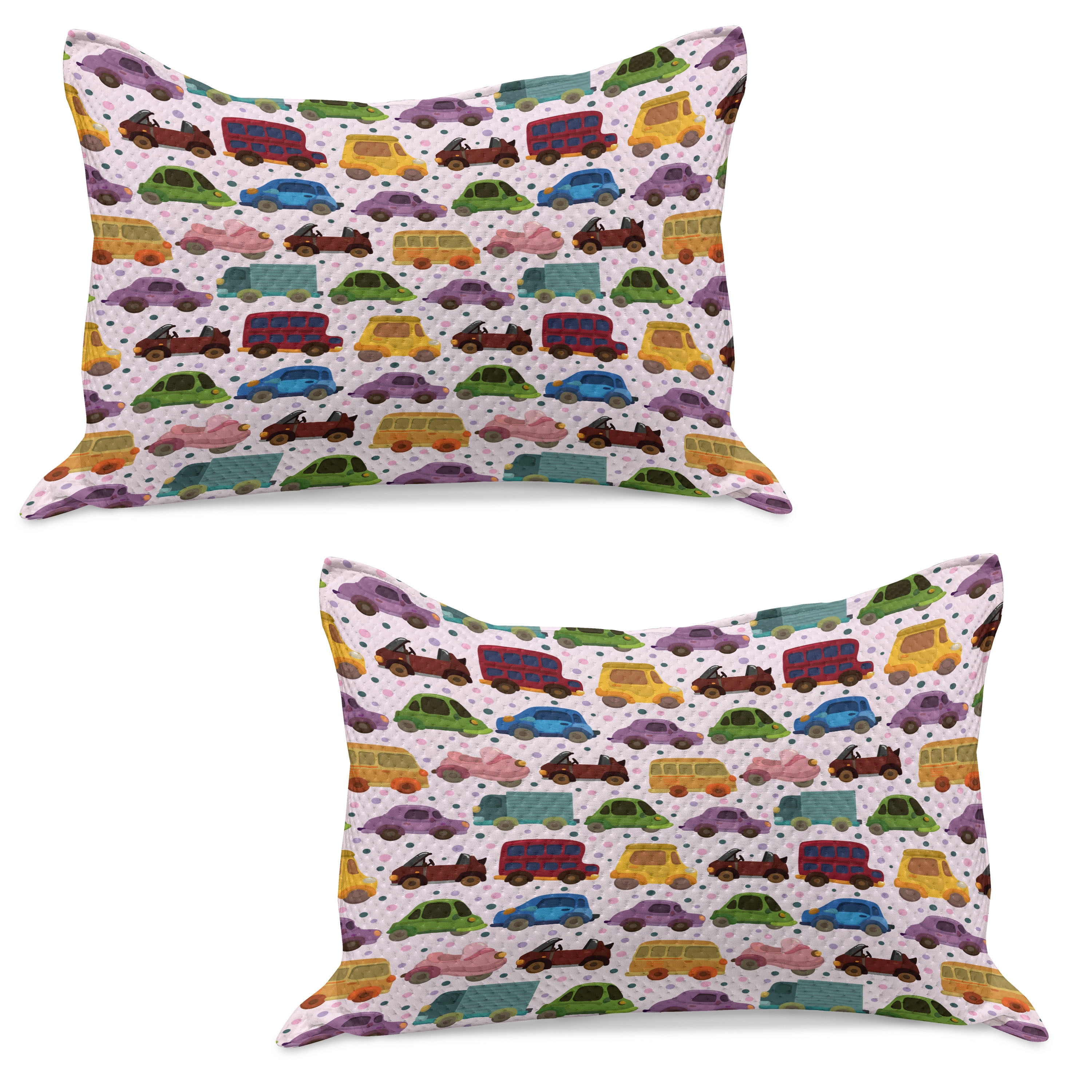 Cars Knitted Quilt Pillowcover Set of 2, Cartoon Style Vehicles Double ...