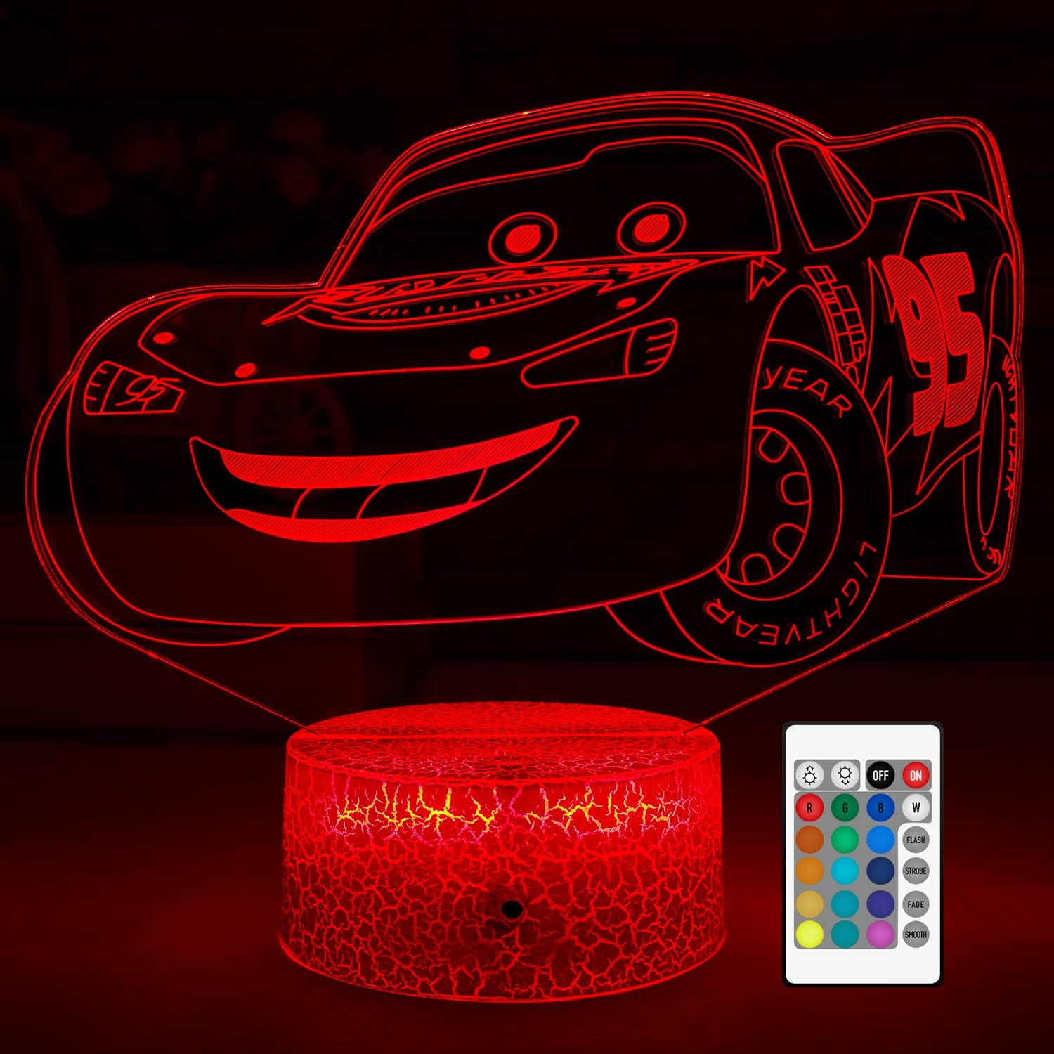 Cars Lamp for Kids, 3D Cars Night Light Toy, 16 Colors with Remote ...
