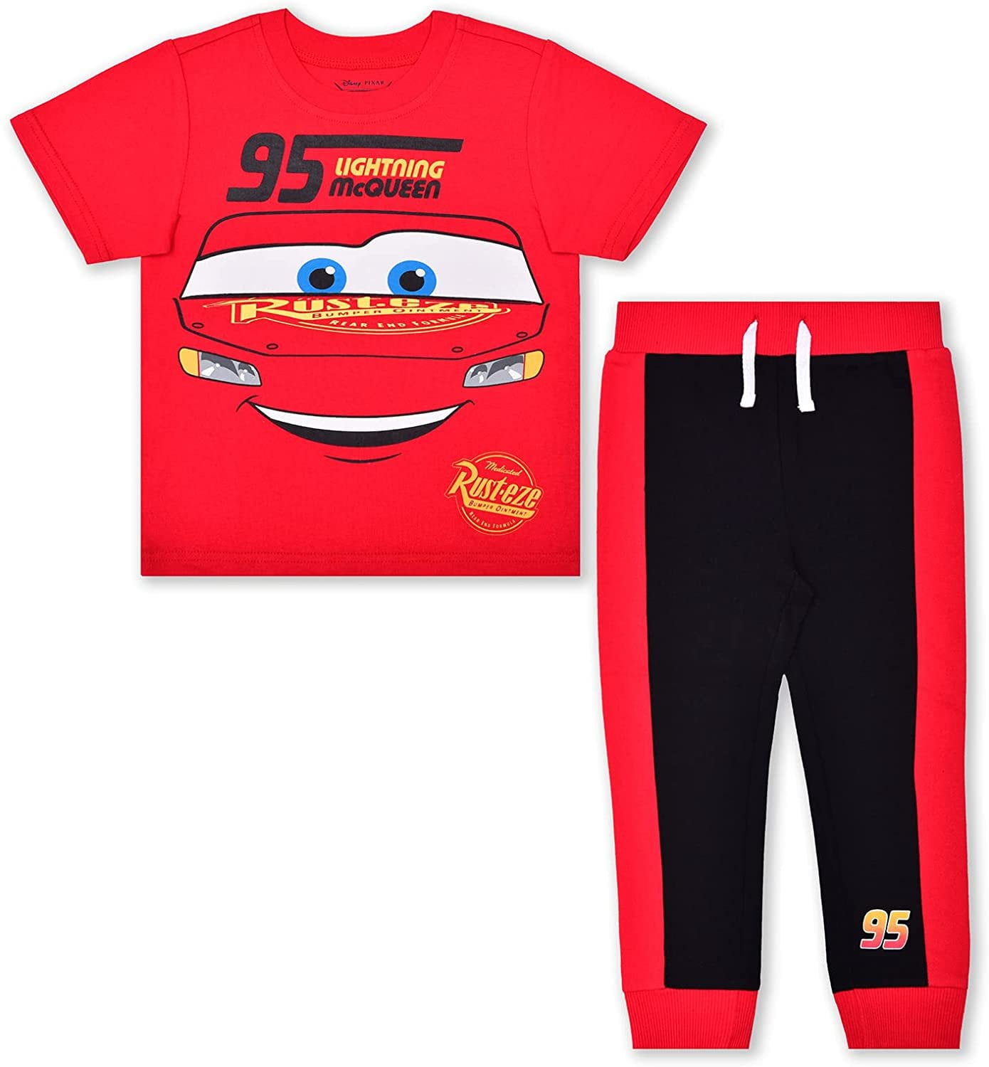 Cars Lightning McQueen Boys 2 Piece Roleplay Short Sleeve Jogger Set, 4 ...