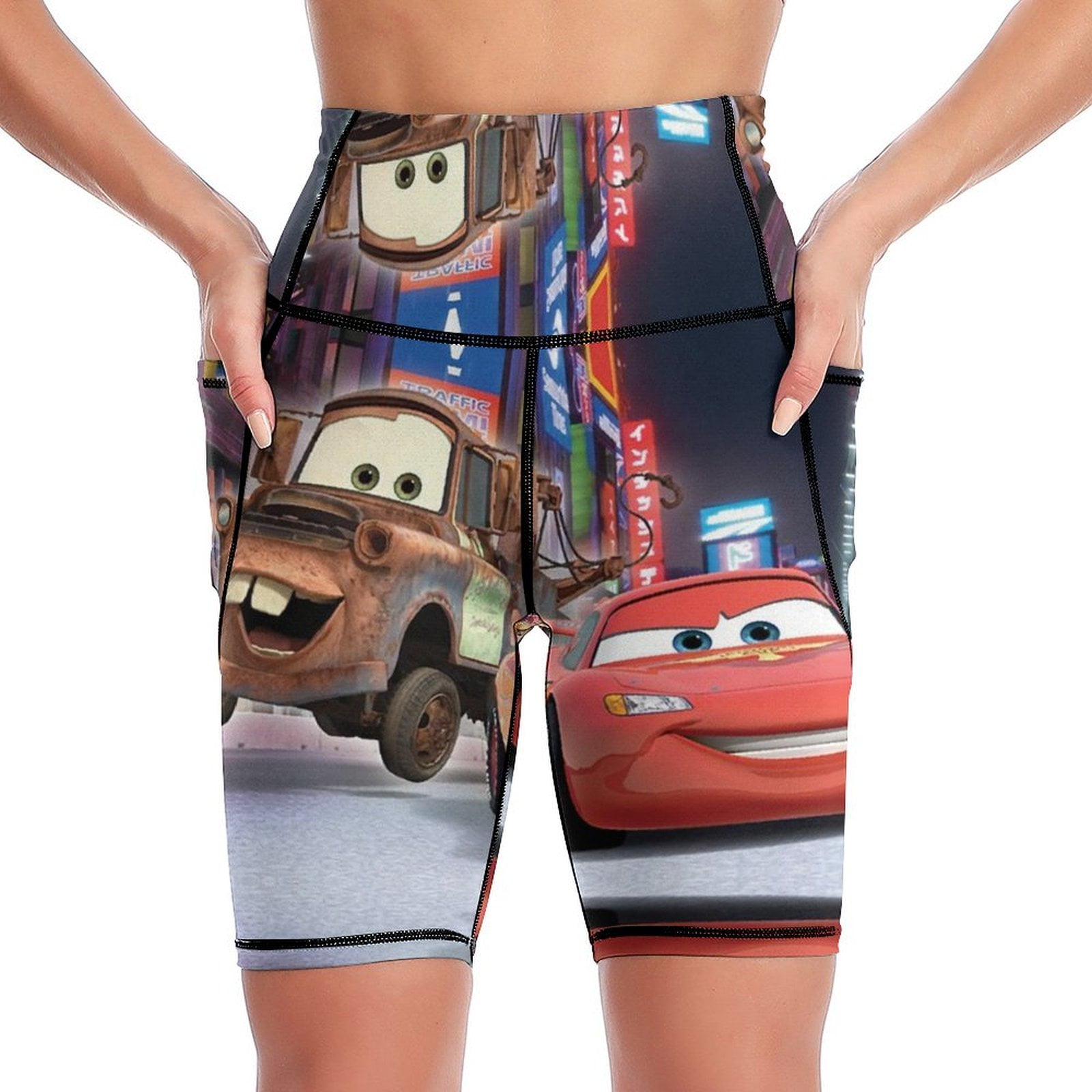 Cars Lightning McQueen Knee-Length Yoga Shorts for Women Tummy Control ...