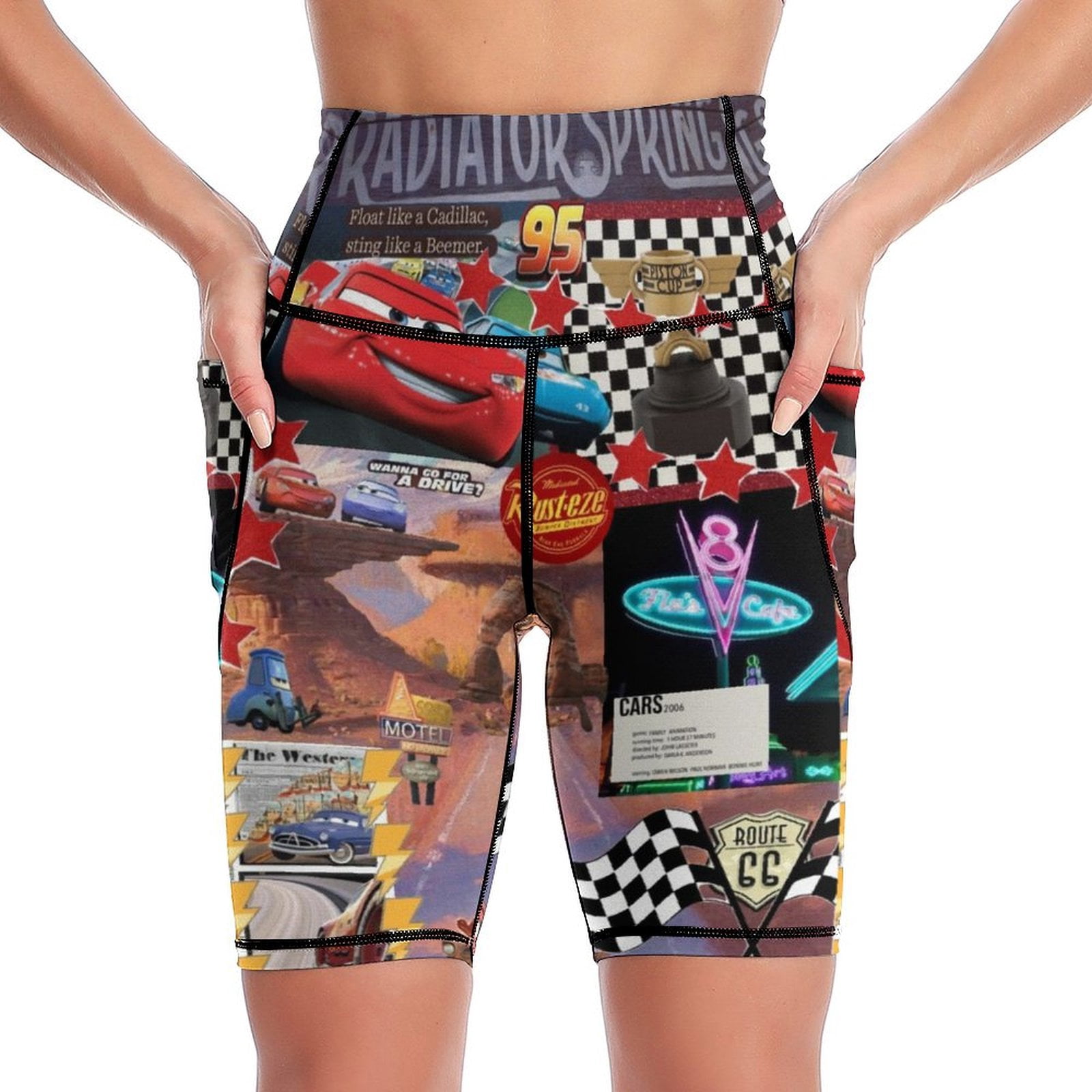 Cars Lightning McQueen Knee-Length Yoga Shorts for Women Tummy Control ...