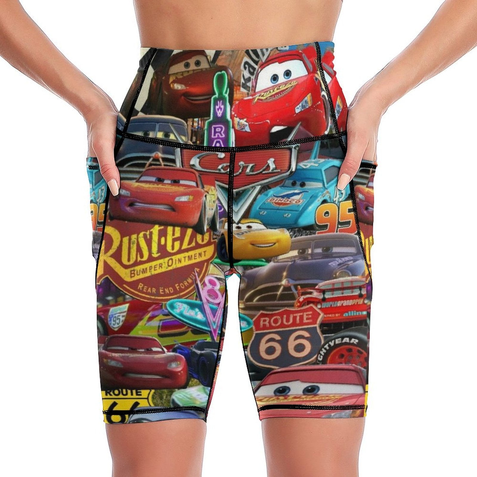 Cars Lightning McQueen Knee-Length Yoga Shorts for Women Tummy Control ...