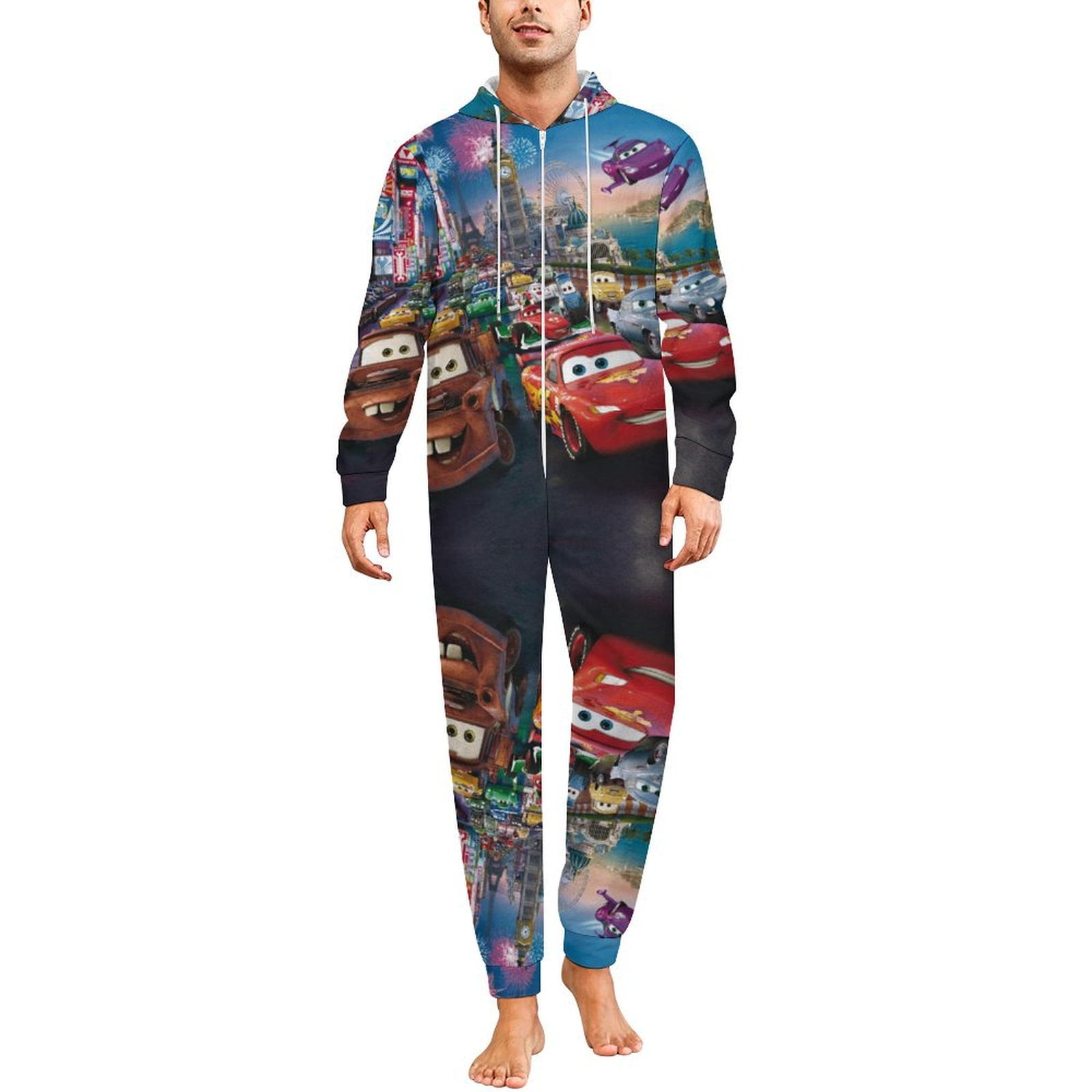 Cars Lightning McQueen Onesie Adult Hooded Jumpsuit Zip Up One Piece ...