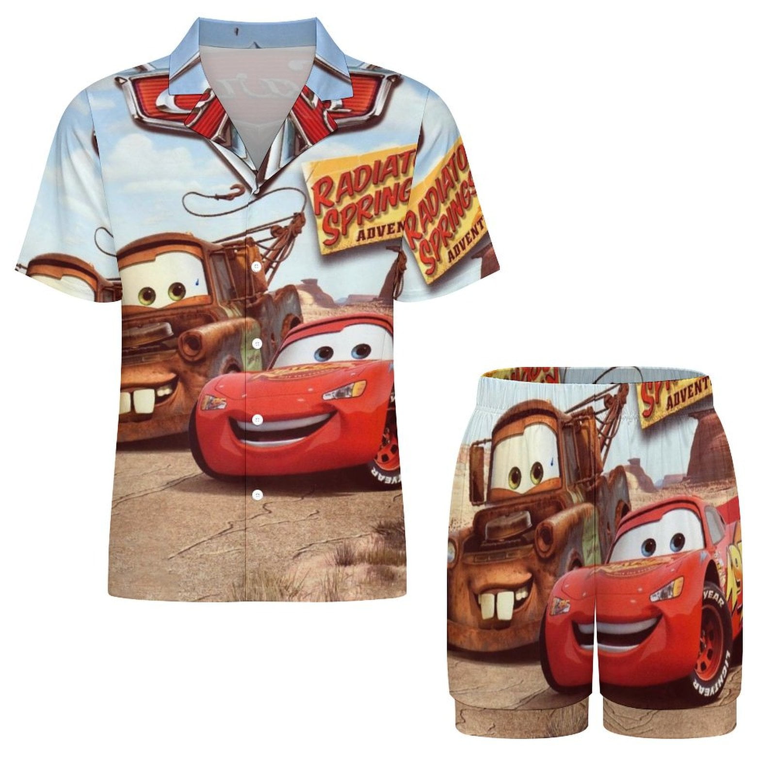 Cars Lightning McQueen Pajamas Set Button Down 2 Piece Pjs Shorts Set ...