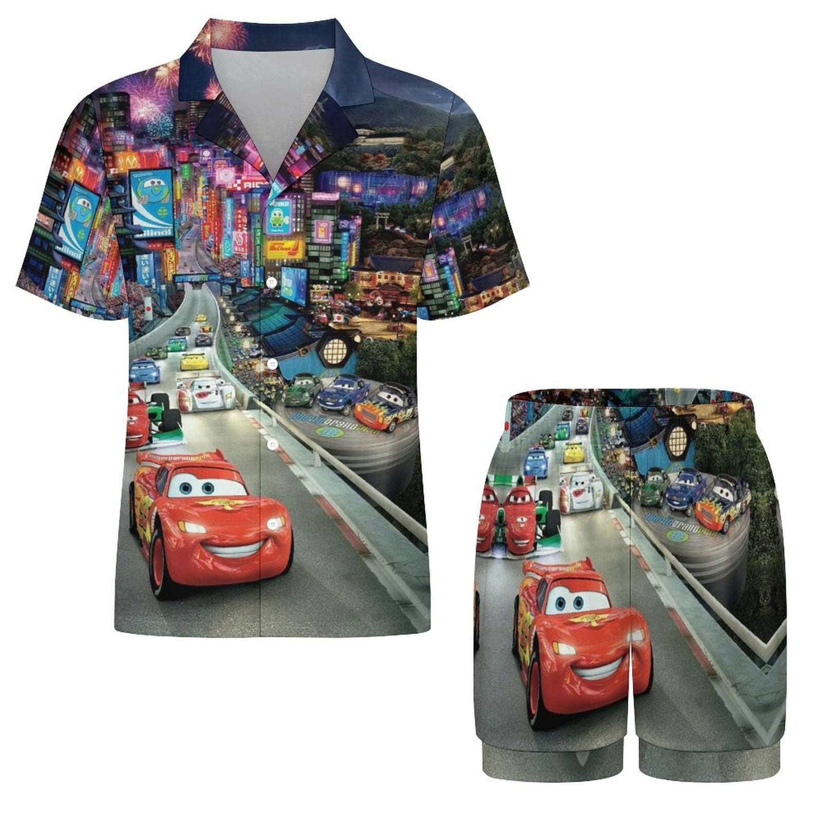 Cars Lightning McQueen Pajamas Set Button Down 2 Piece Pjs Shorts Set ...
