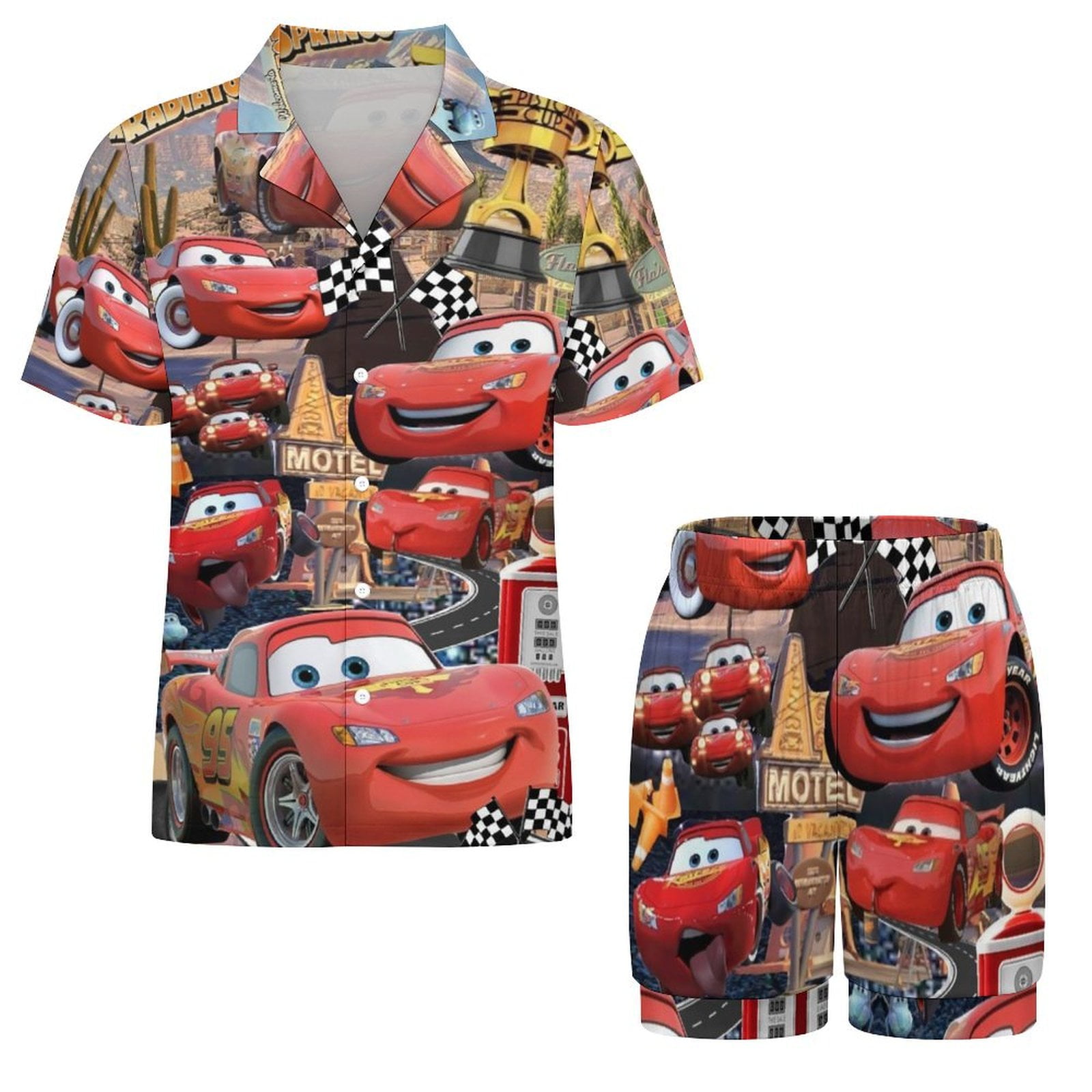 Cars Lightning McQueen Pajamas Set Button Down 2 Piece Pjs Shorts Set ...