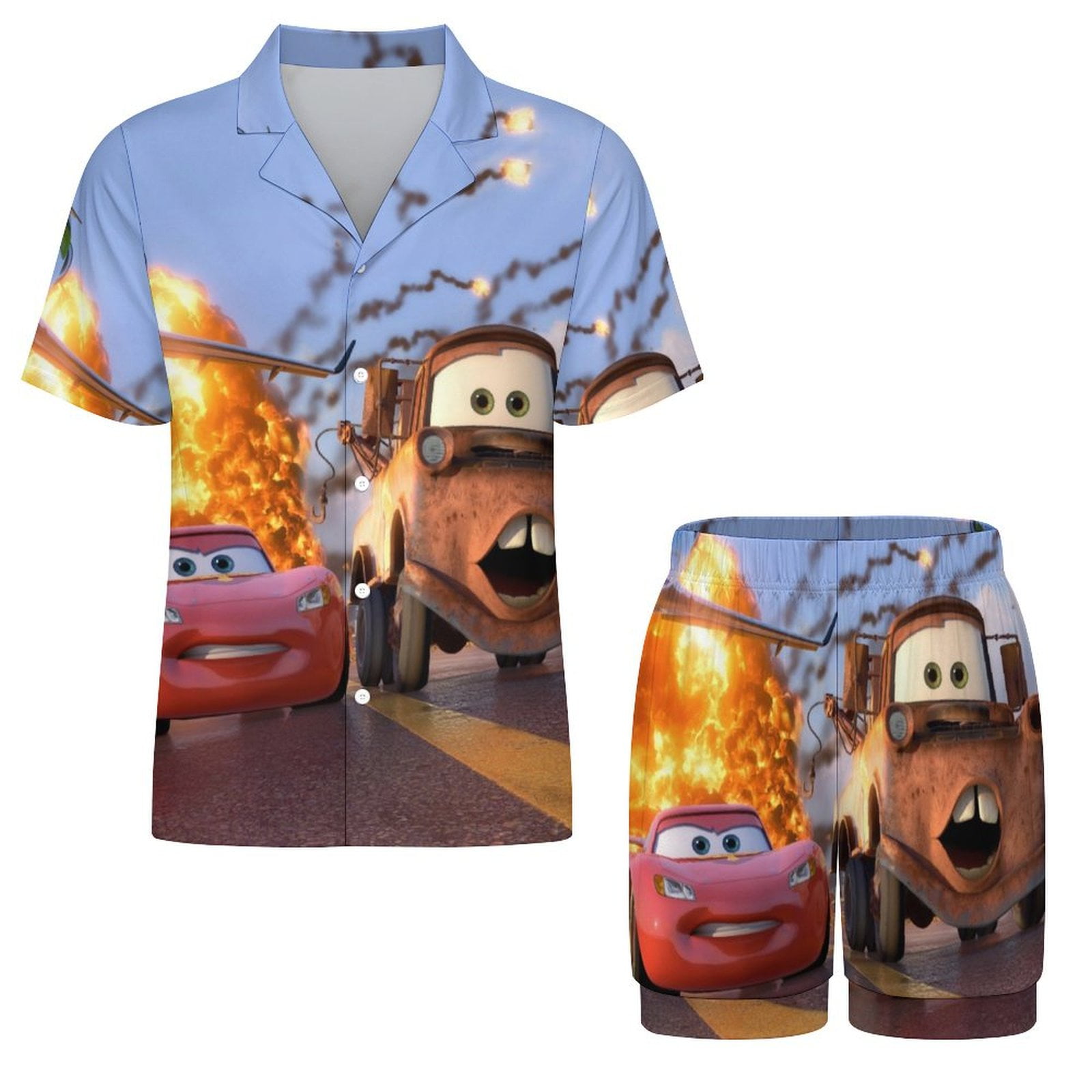 Cars Lightning McQueen Pajamas Set Button Down 2 Piece Pjs Shorts Set ...