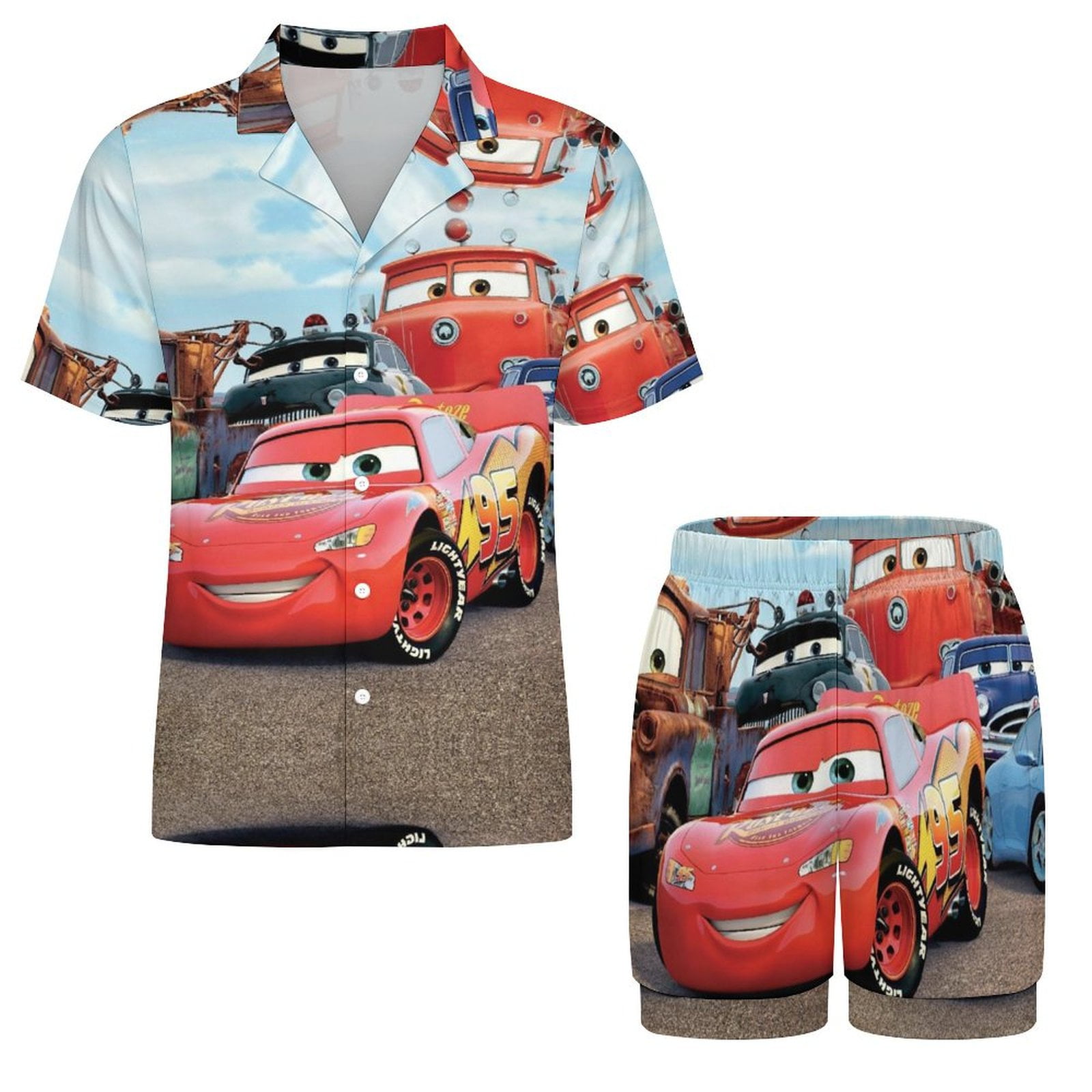 Cars Lightning McQueen Pajamas Set Button Down 2 Piece Pjs Shorts Set ...