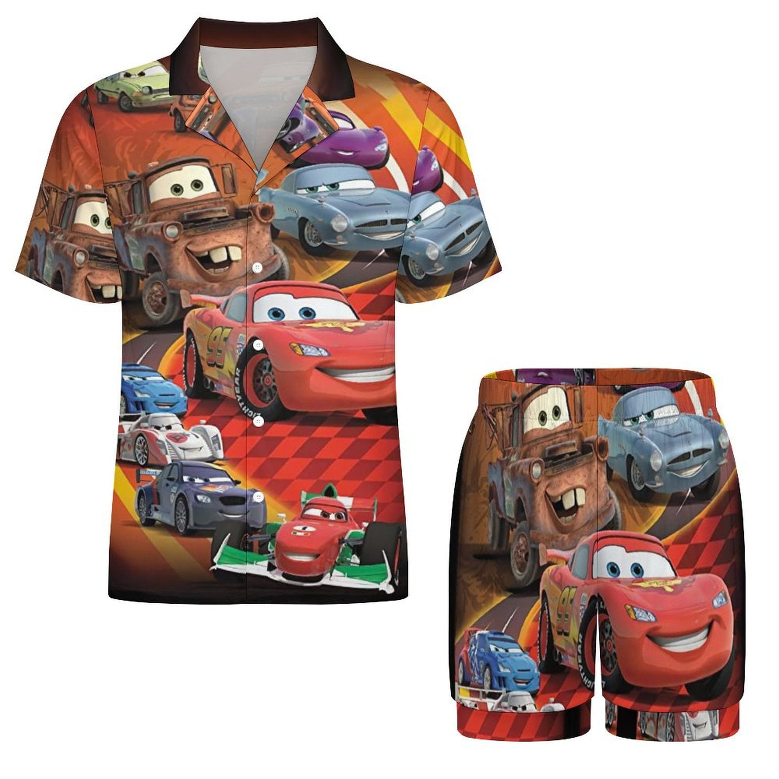 Cars Lightning McQueen Pajamas Set Button Down 2 Piece Pjs Shorts Set ...