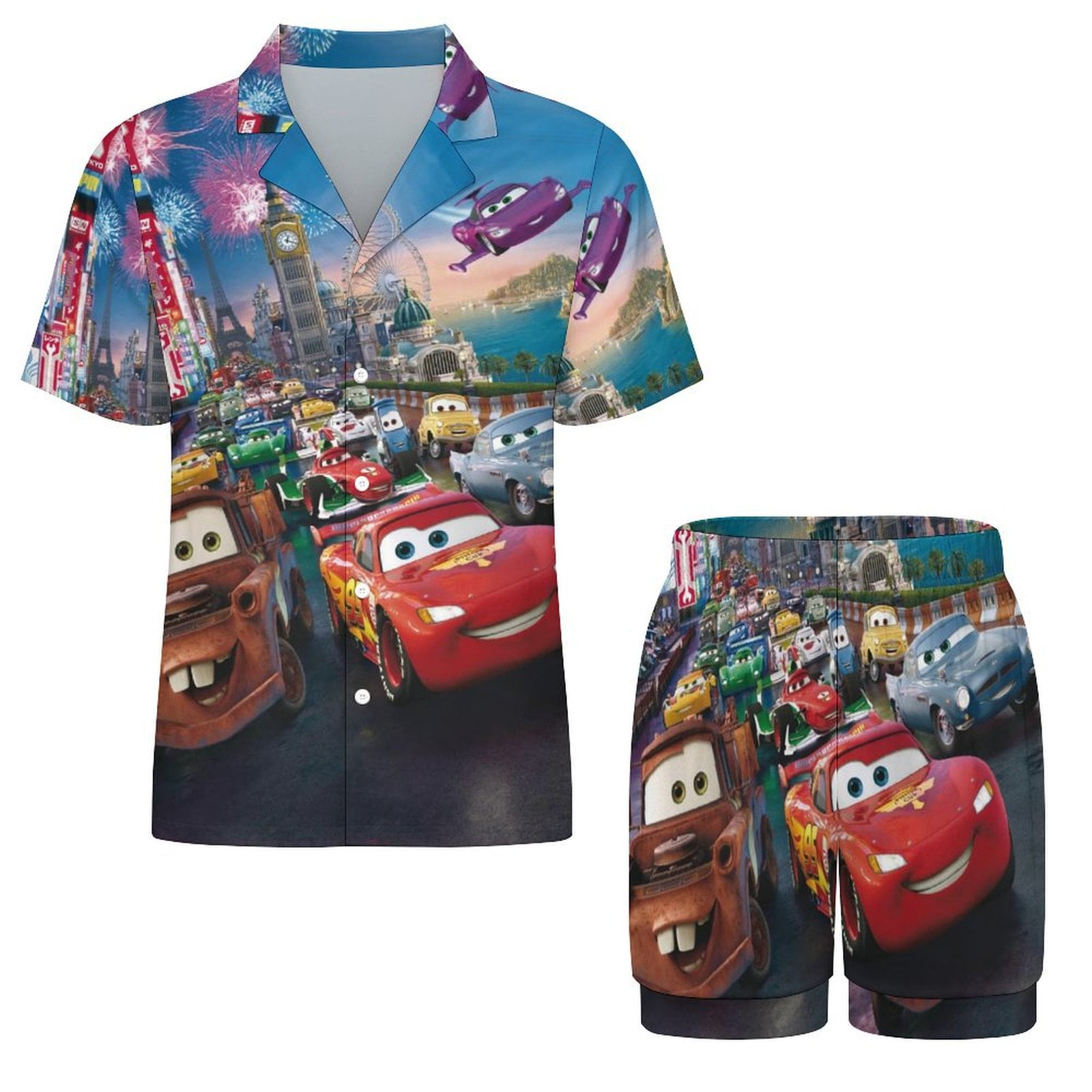 Cars Lightning McQueen Pajamas Set Button Down 2 Piece Pjs Shorts Set ...