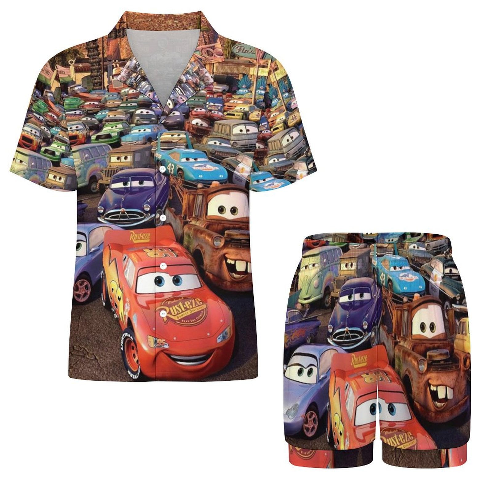 Cars Lightning McQueen Pajamas Set Button Down 2 Piece Pjs Shorts Set ...