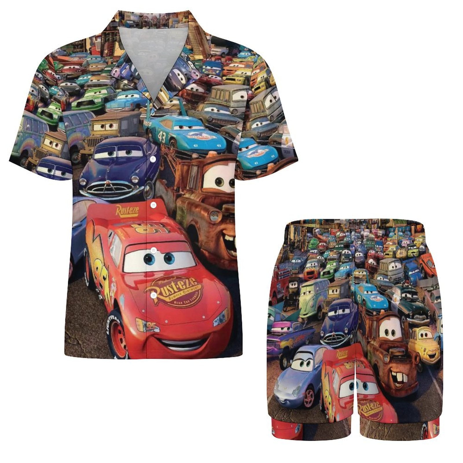 Cars Lightning McQueen Pajamas Set Button Down 2 Piece Pjs Shorts Set ...