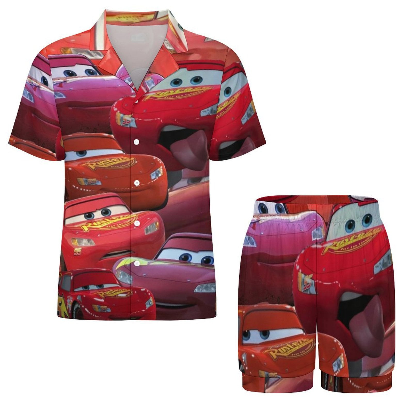 Cars Lightning McQueen Pajamas Set Button Down 2 Piece Pjs Shorts Set ...
