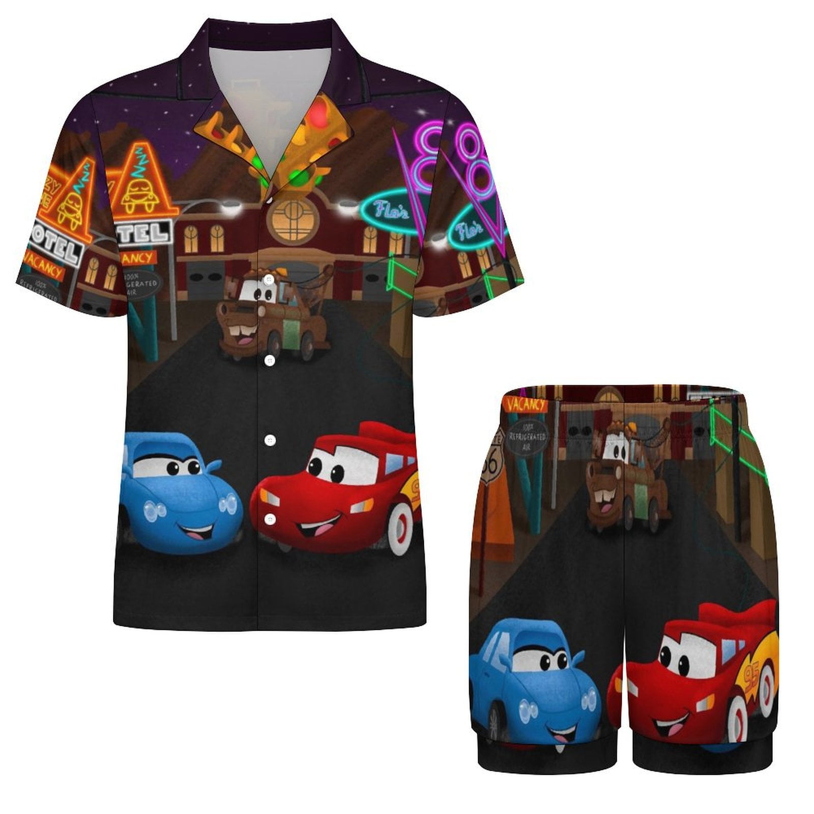 Cars Lightning McQueen Pajamas Set Button Down 2 Piece Pjs Shorts Set ...