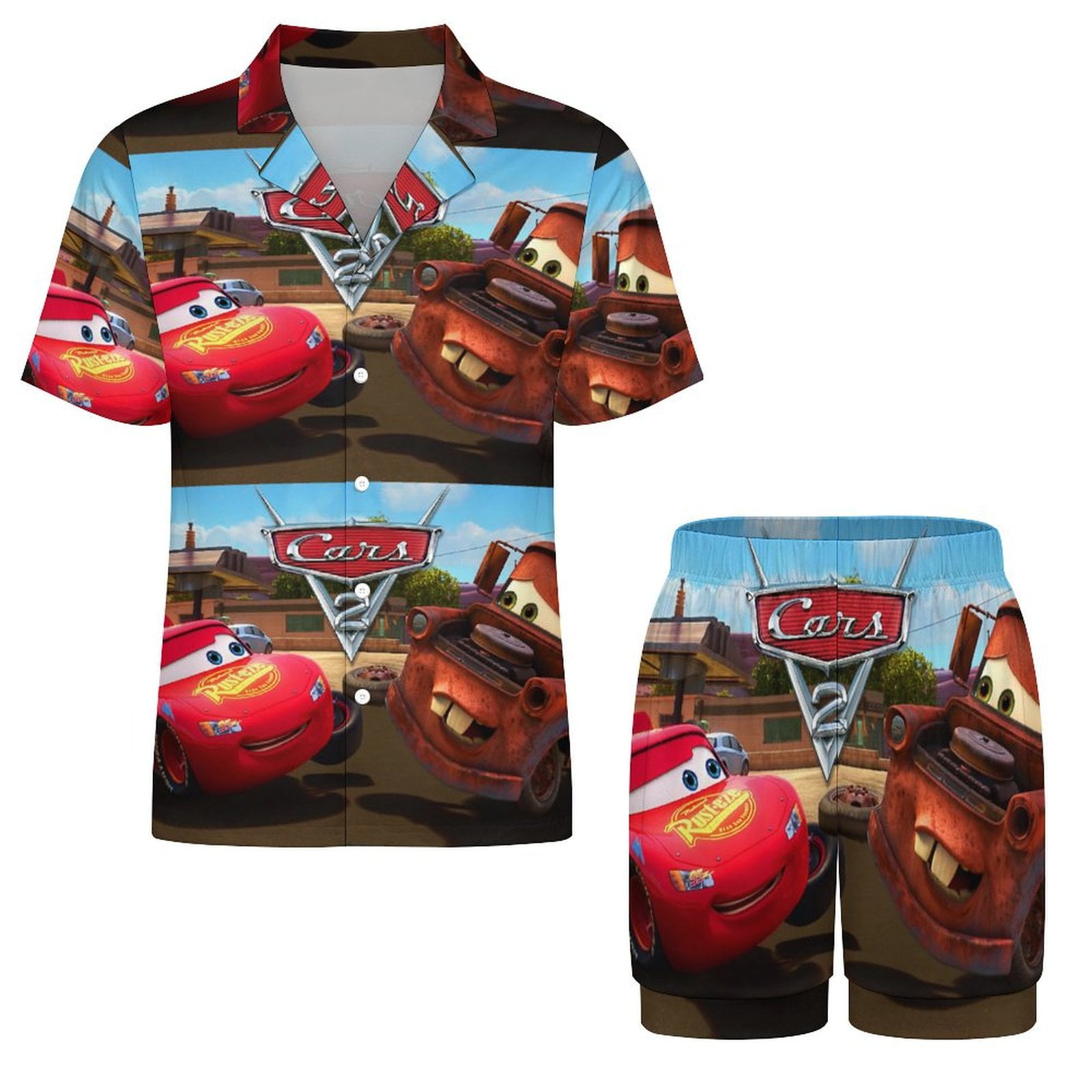 Cars Lightning McQueen Pajamas Set Button Down 2 Piece Pjs Shorts Set ...