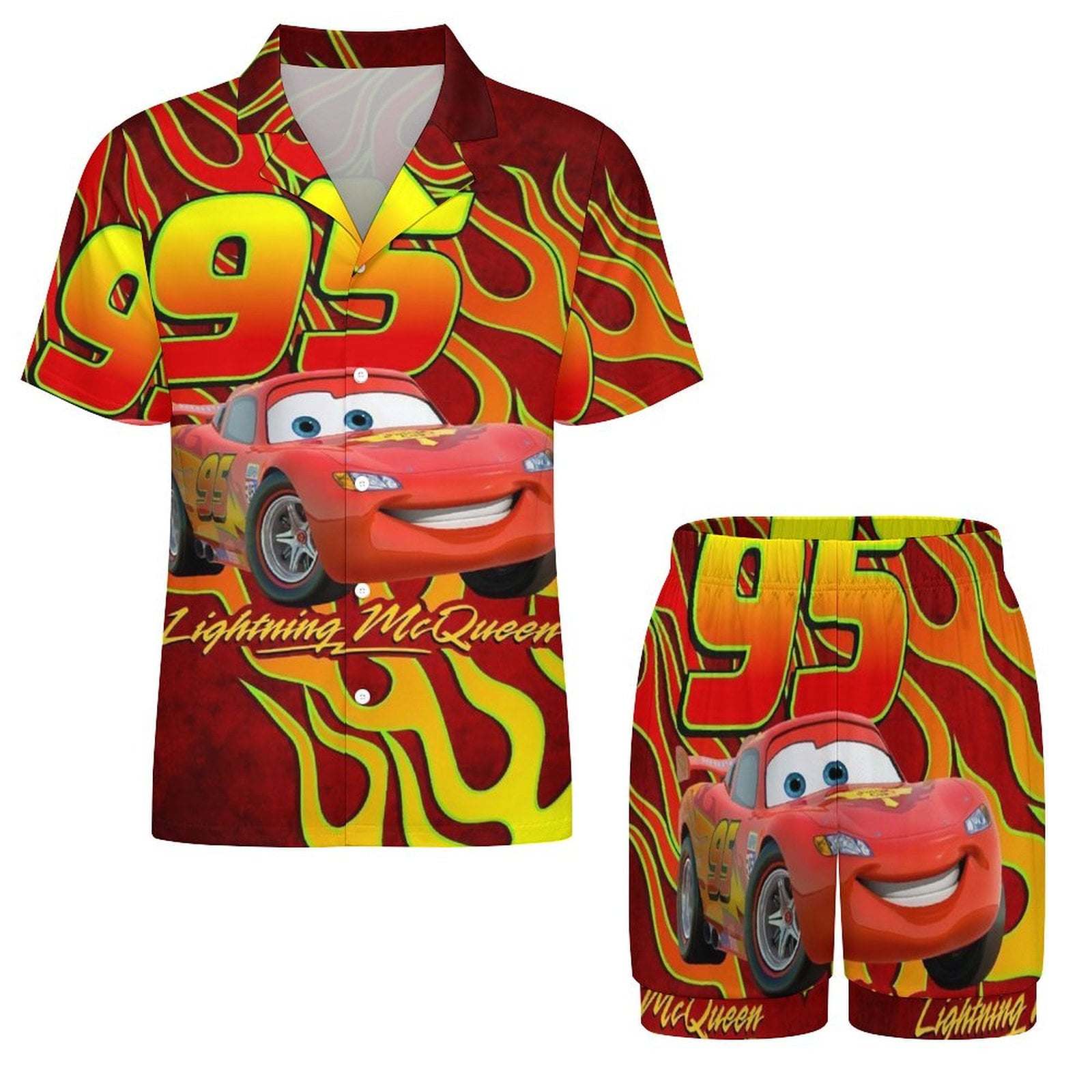 Cars Lightning McQueen Pajamas Set Button Down 2 Piece Pjs Shorts Set ...