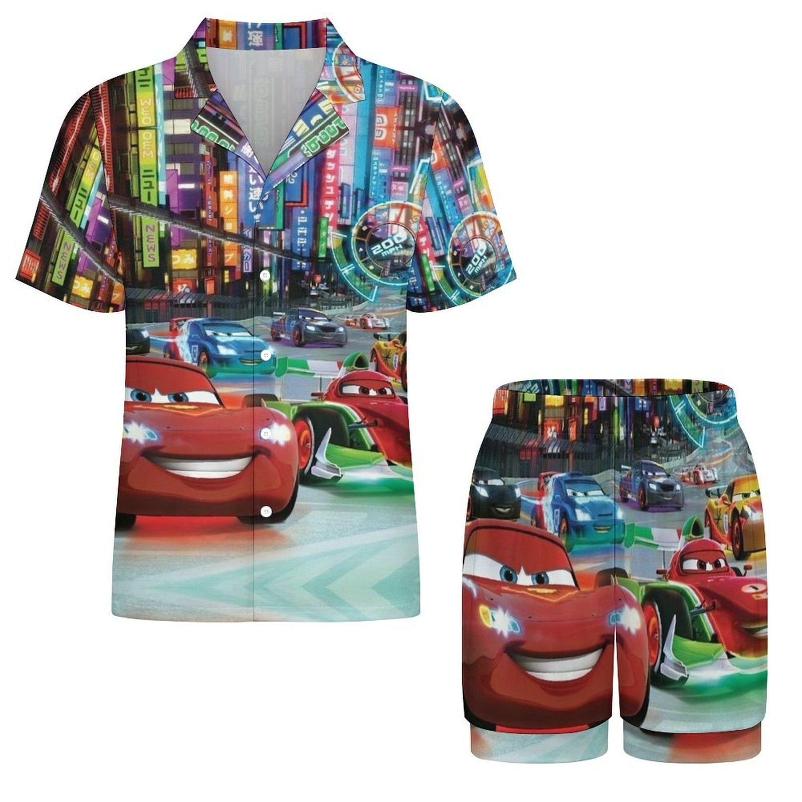 Cars Lightning McQueen Pajamas Set Button Down 2 Piece Pjs Shorts Set ...