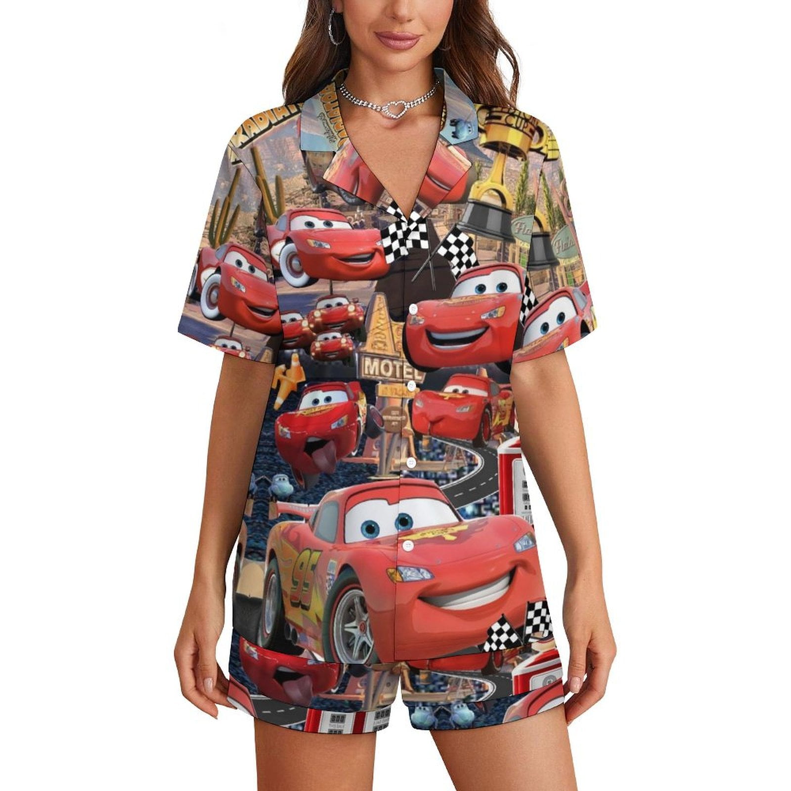 Cars Lightning McQueen Pajamas Set Button Down 2 Piece Pjs Shorts Set ...