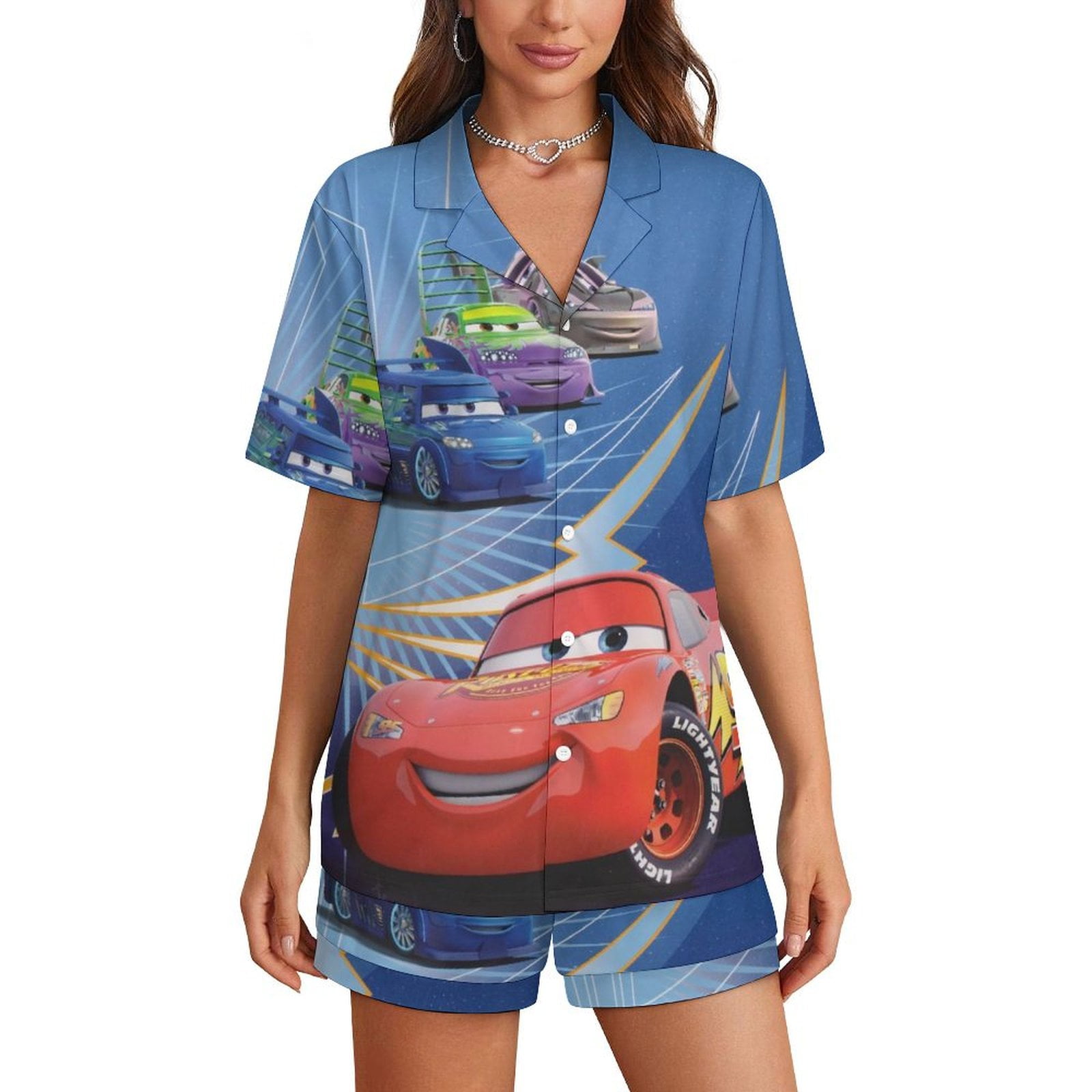 Cars Lightning McQueen Pajamas Set Button Down 2 Piece Pjs Shorts Set ...
